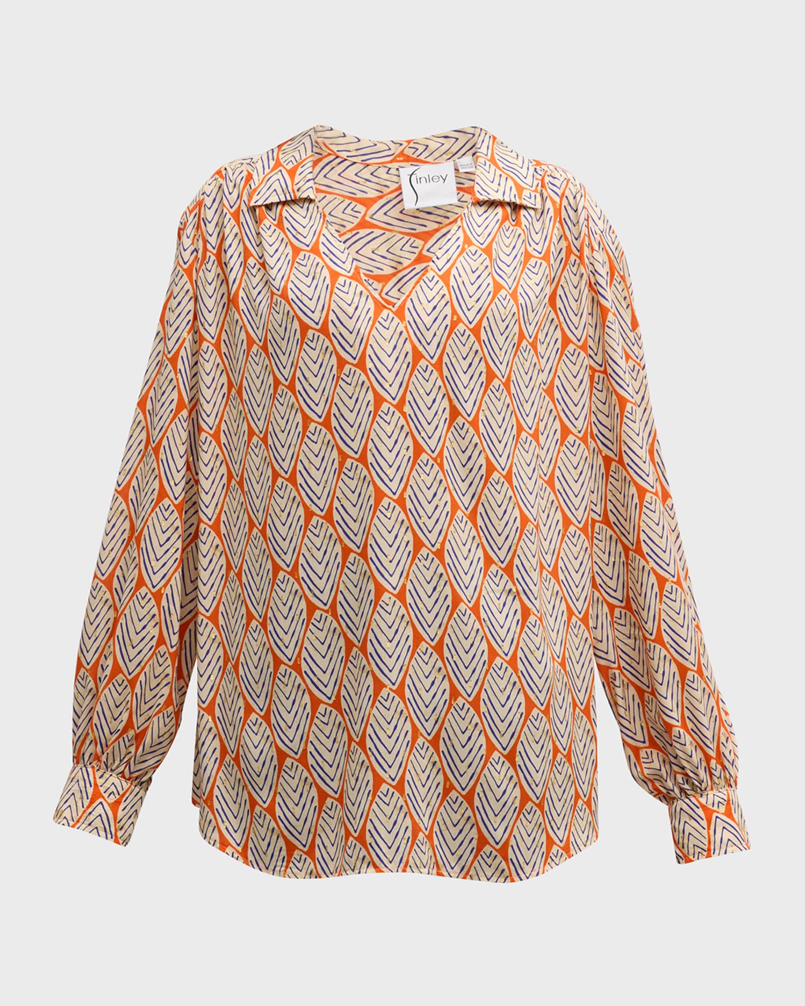Finley Davy Leaf-Print Sparkle Blouse | Neiman Marcus