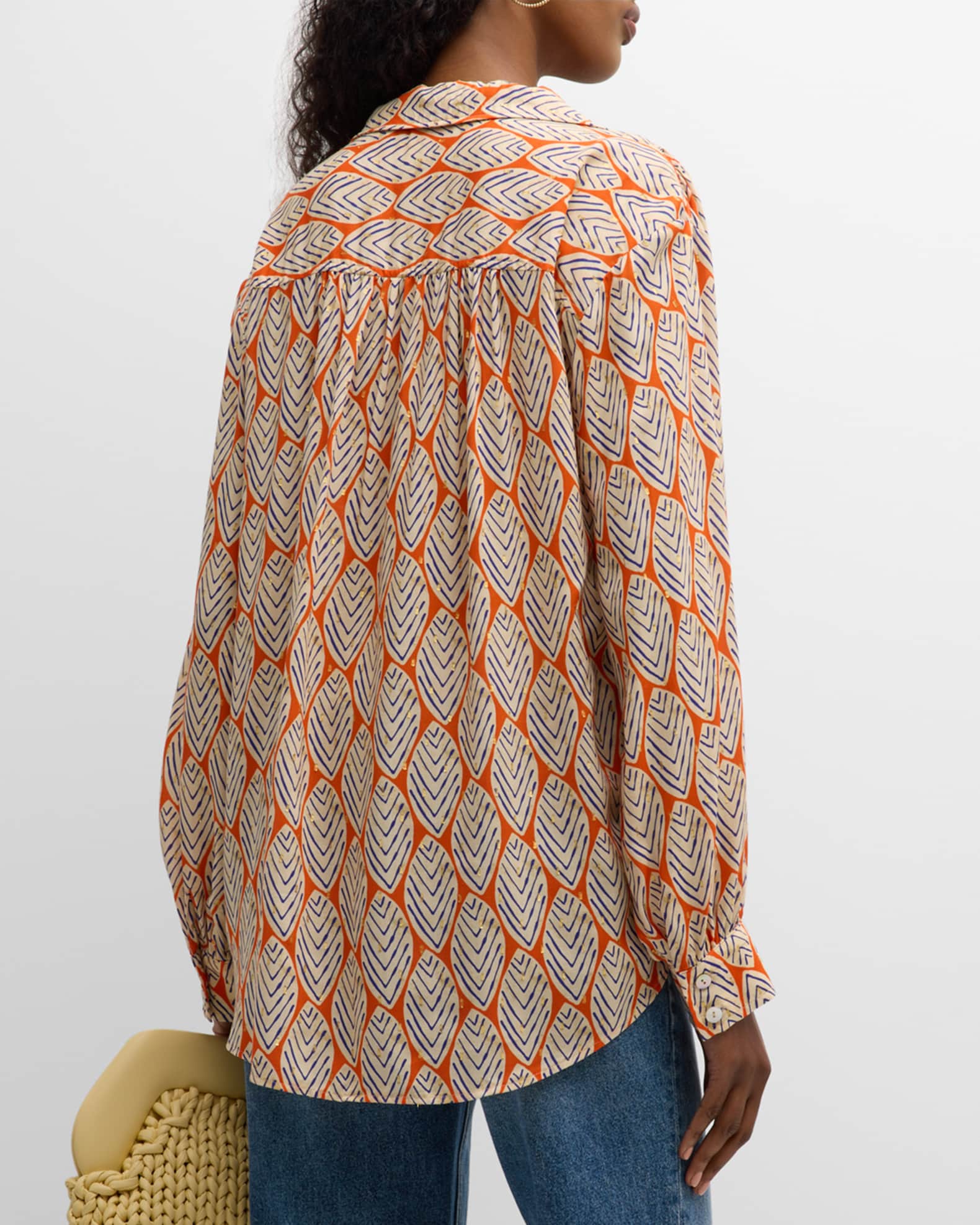 Finley Davy Leaf-Print Sparkle Blouse | Neiman Marcus