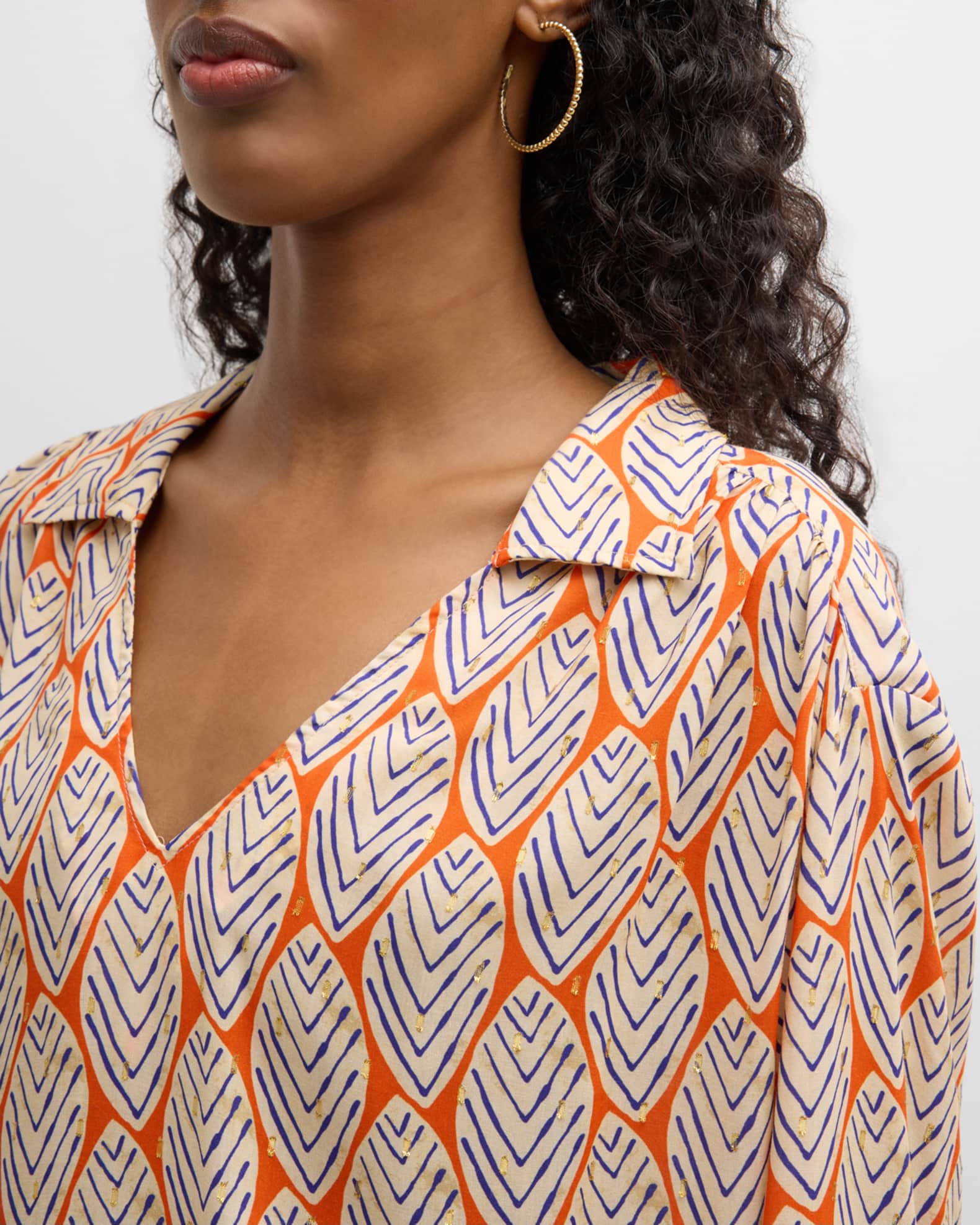 Finley Davy Leaf-Print Sparkle Blouse | Neiman Marcus