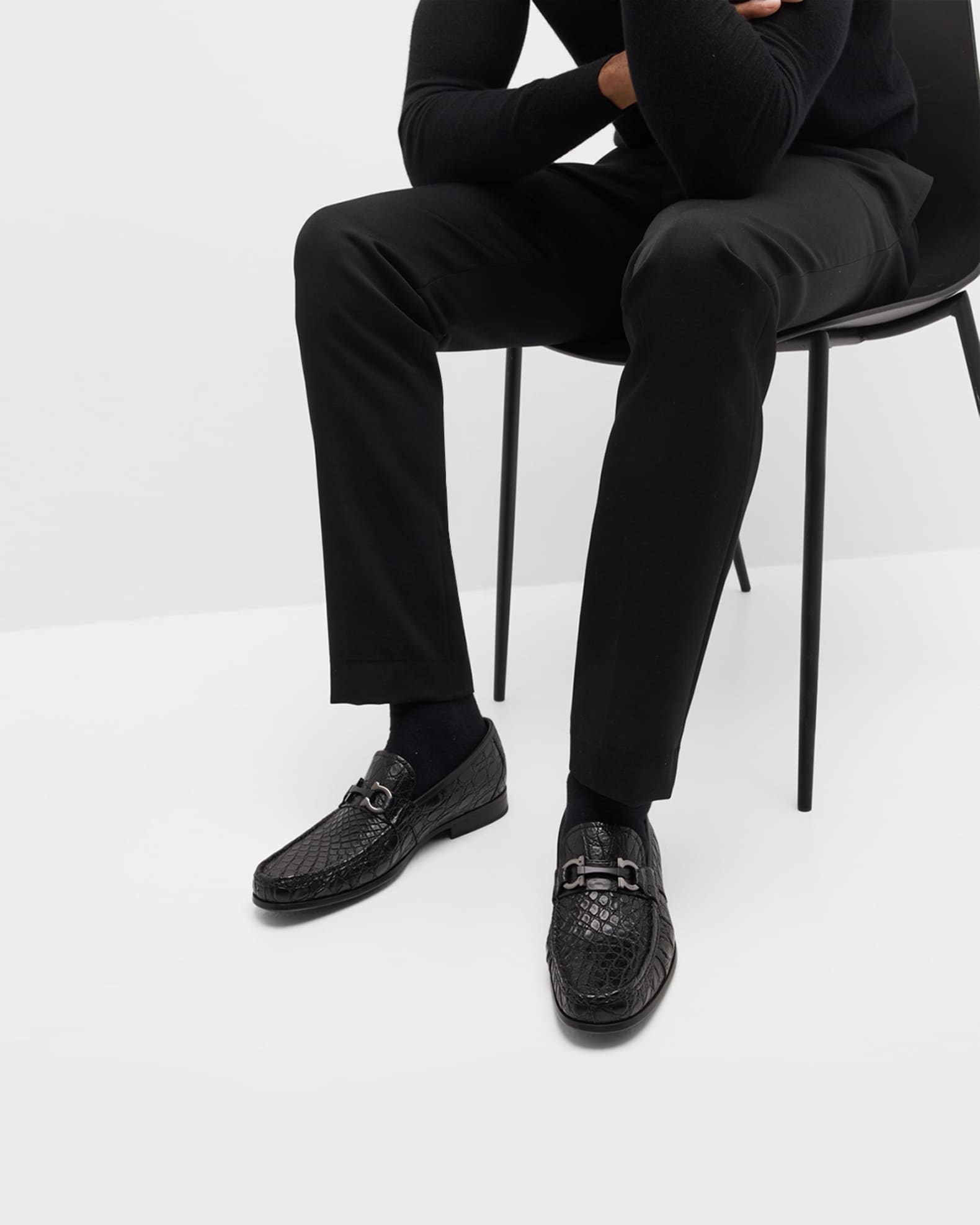 Ferragamo Men's Grandioso 3 Croc-Effect Bit Loafers | Neiman Marcus