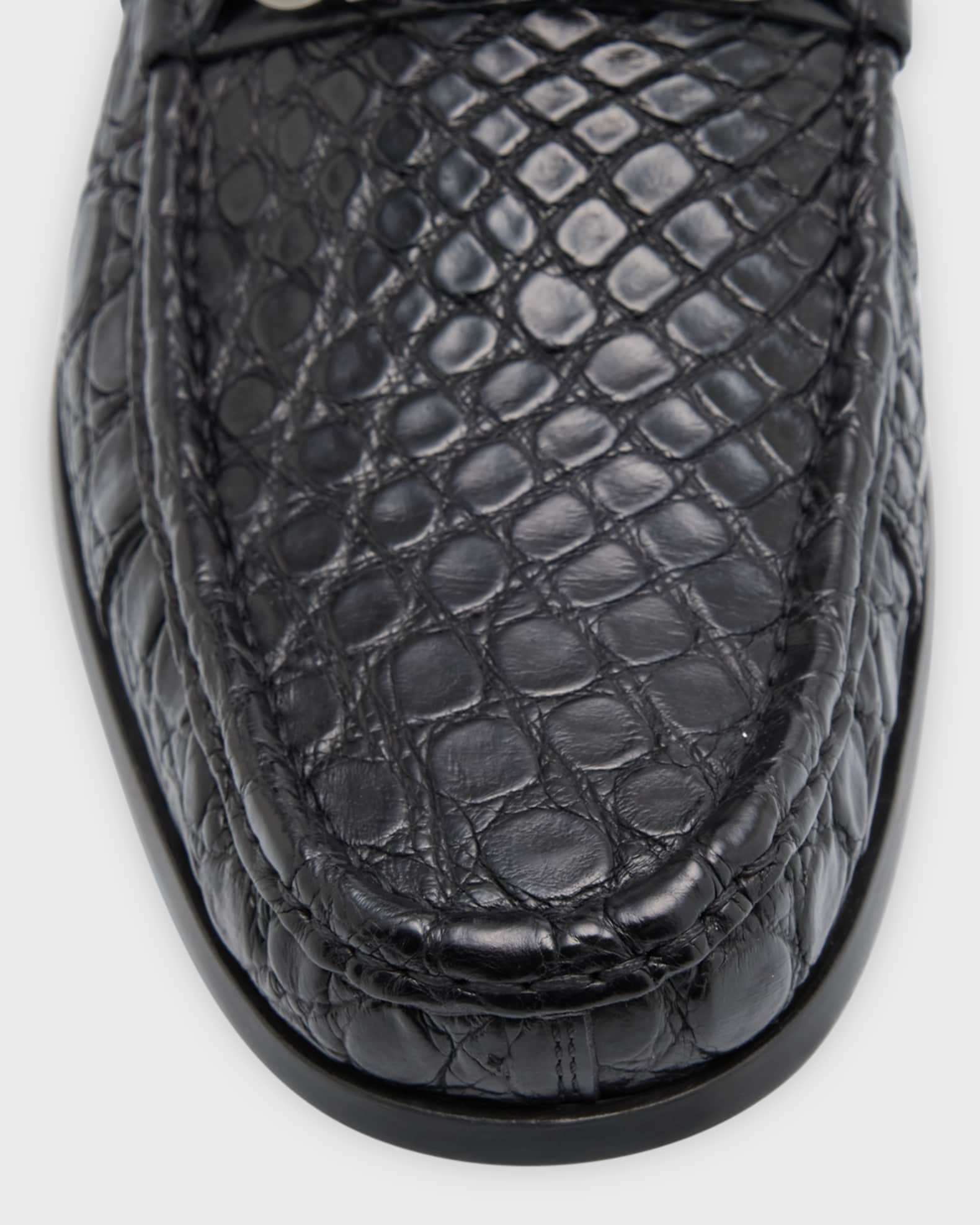 Ferragamo Men's Grandioso 3 Croc-Effect Bit Loafers | Neiman Marcus