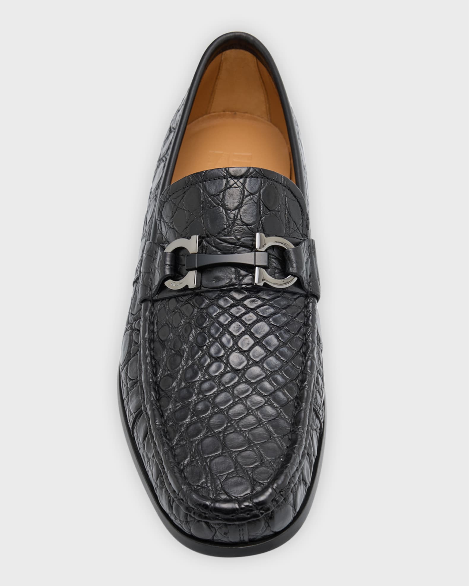 Ferragamo Men's Grandioso 3 Croc-Effect Bit Loafers | Neiman Marcus