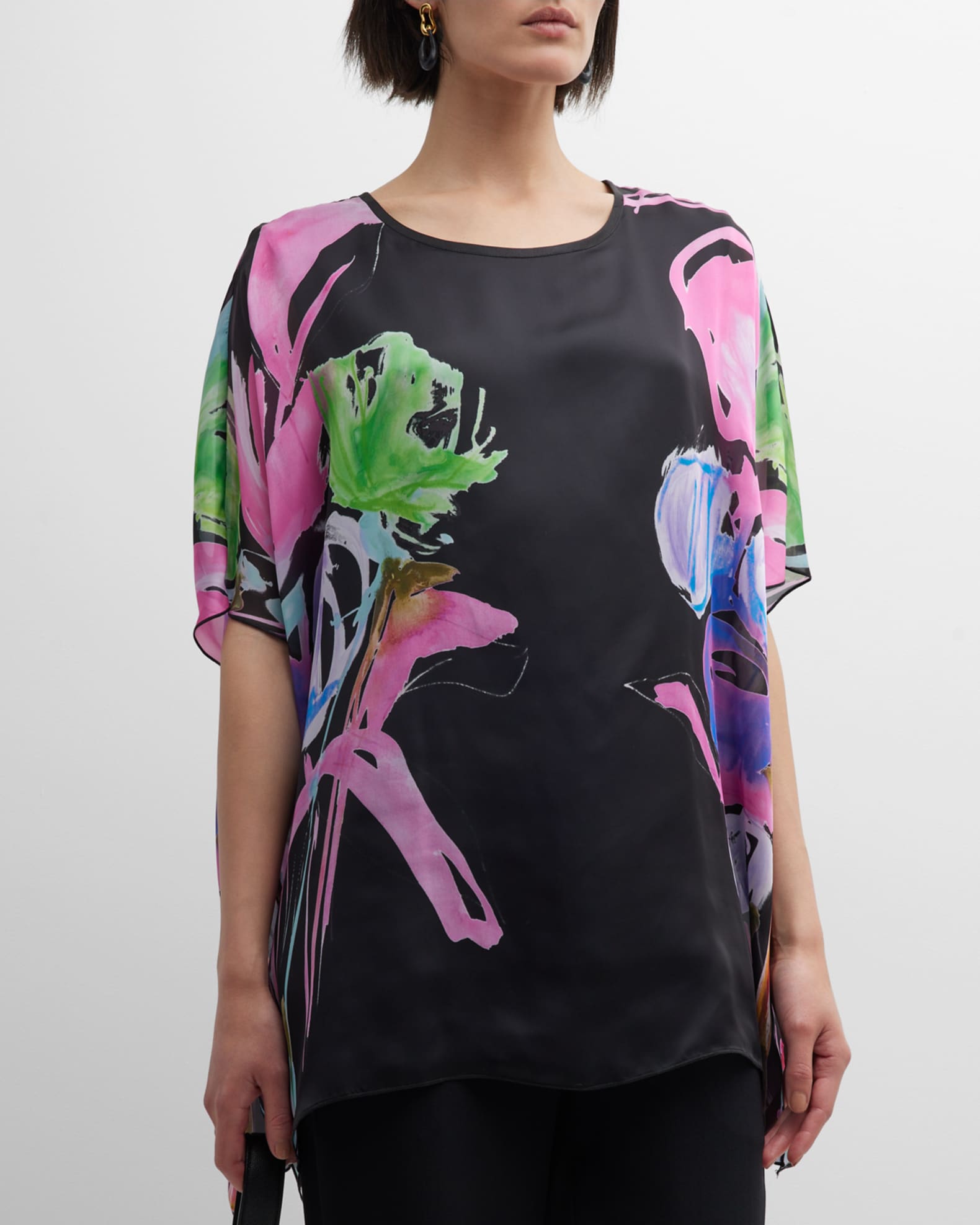 Caroline Rose Breezy Blooms Floral-Print Tunic | Neiman Marcus