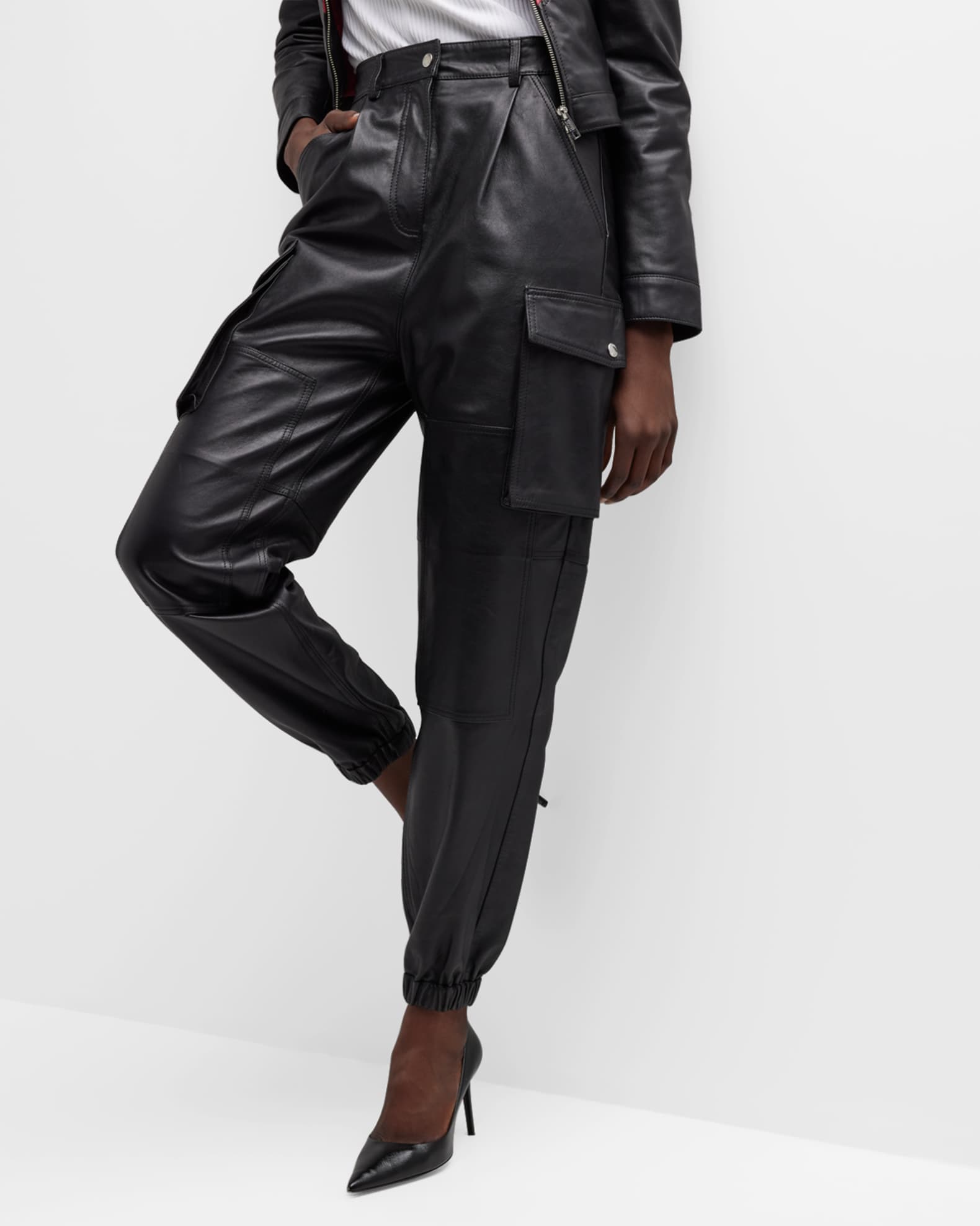 Moschino Jeans Leather Cropped Cargo Pants | Neiman Marcus