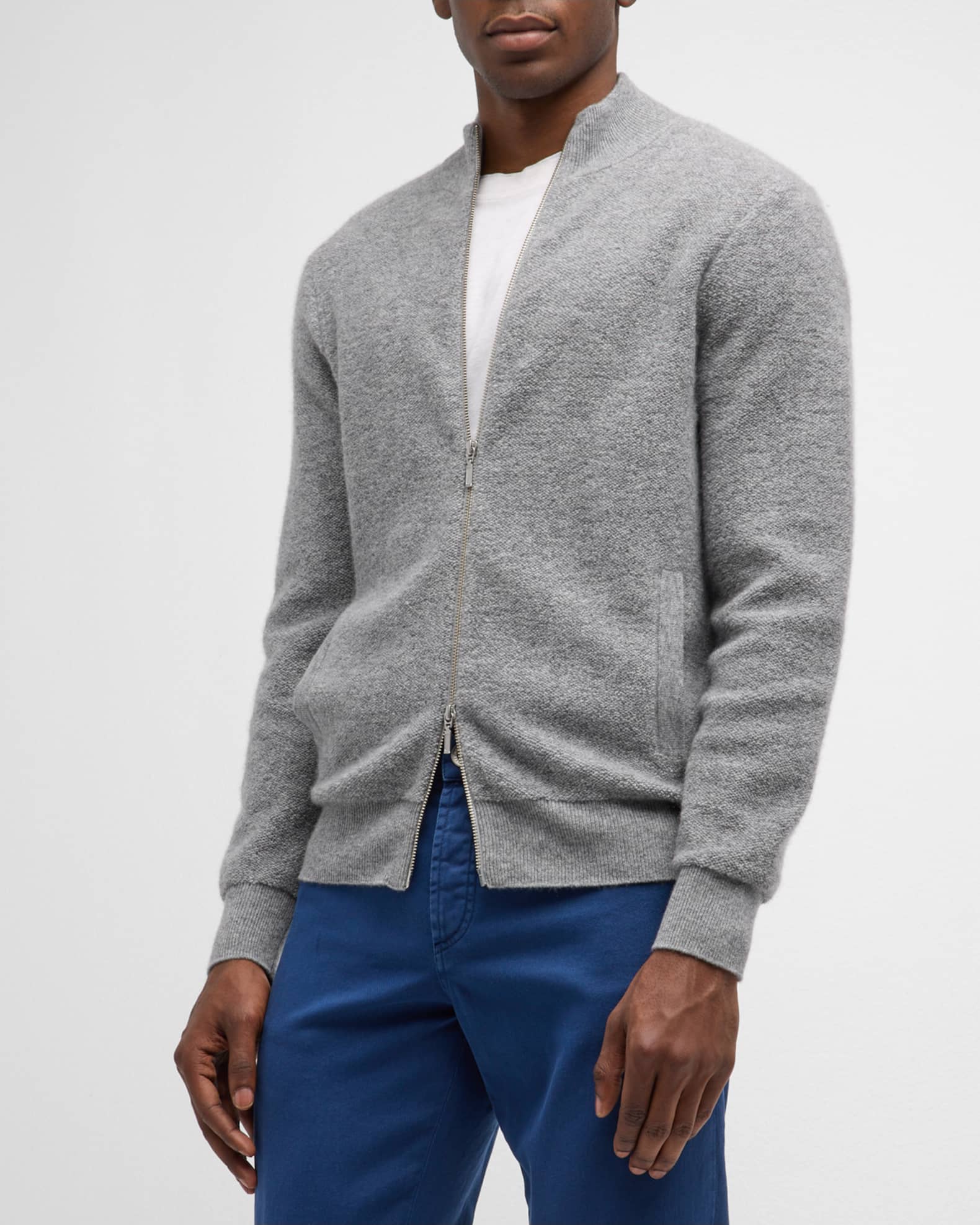 Neiman Marcus Men's Cashmere Mock Neck Full-Zip Sweater | Neiman Marcus