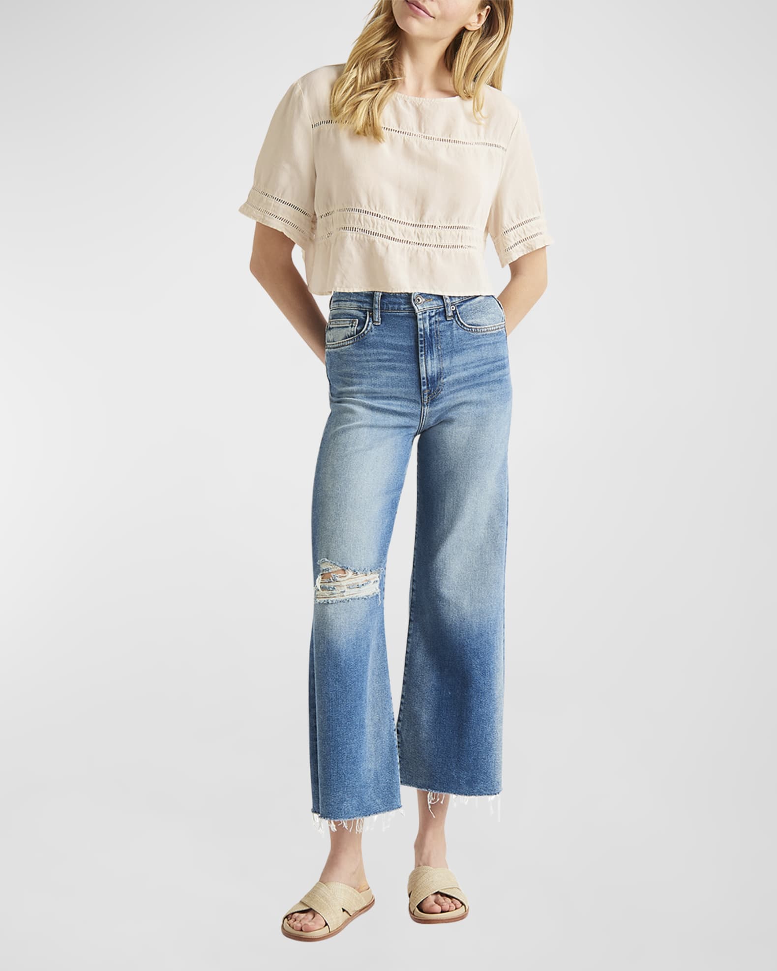 Splendid Jacqueline Linen-Blend Ladder-Stitch Top | Neiman Marcus