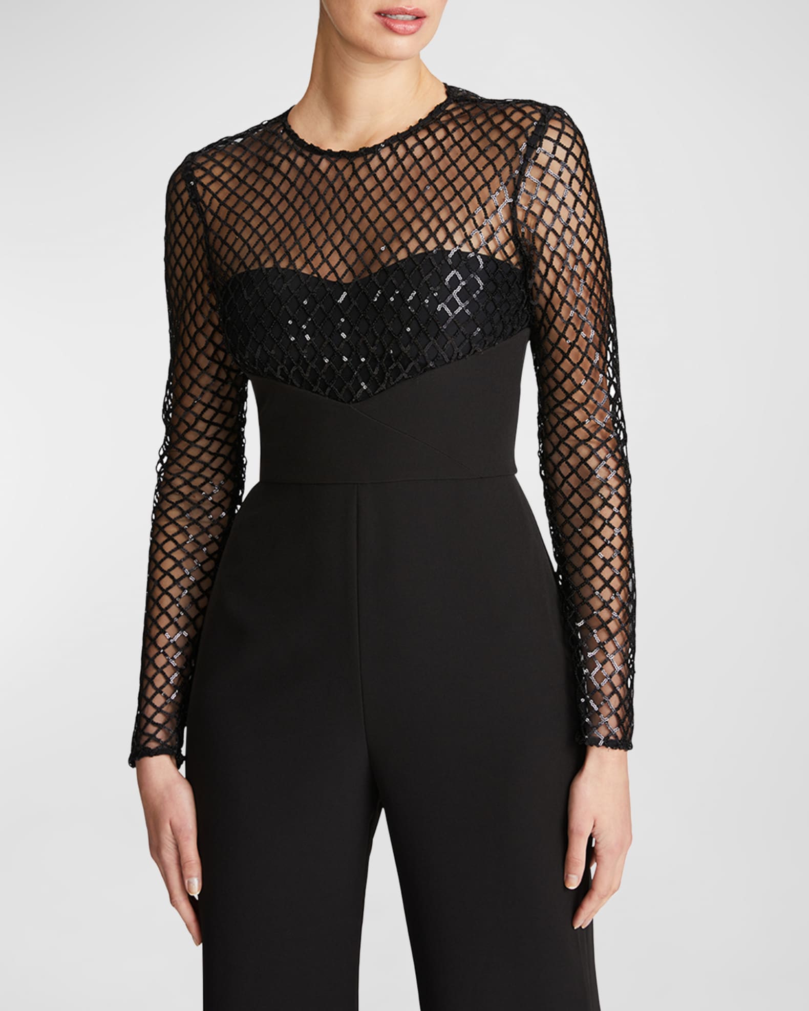 Halston Jac Straight-Leg Sequin Net Jumpsuit | Neiman Marcus