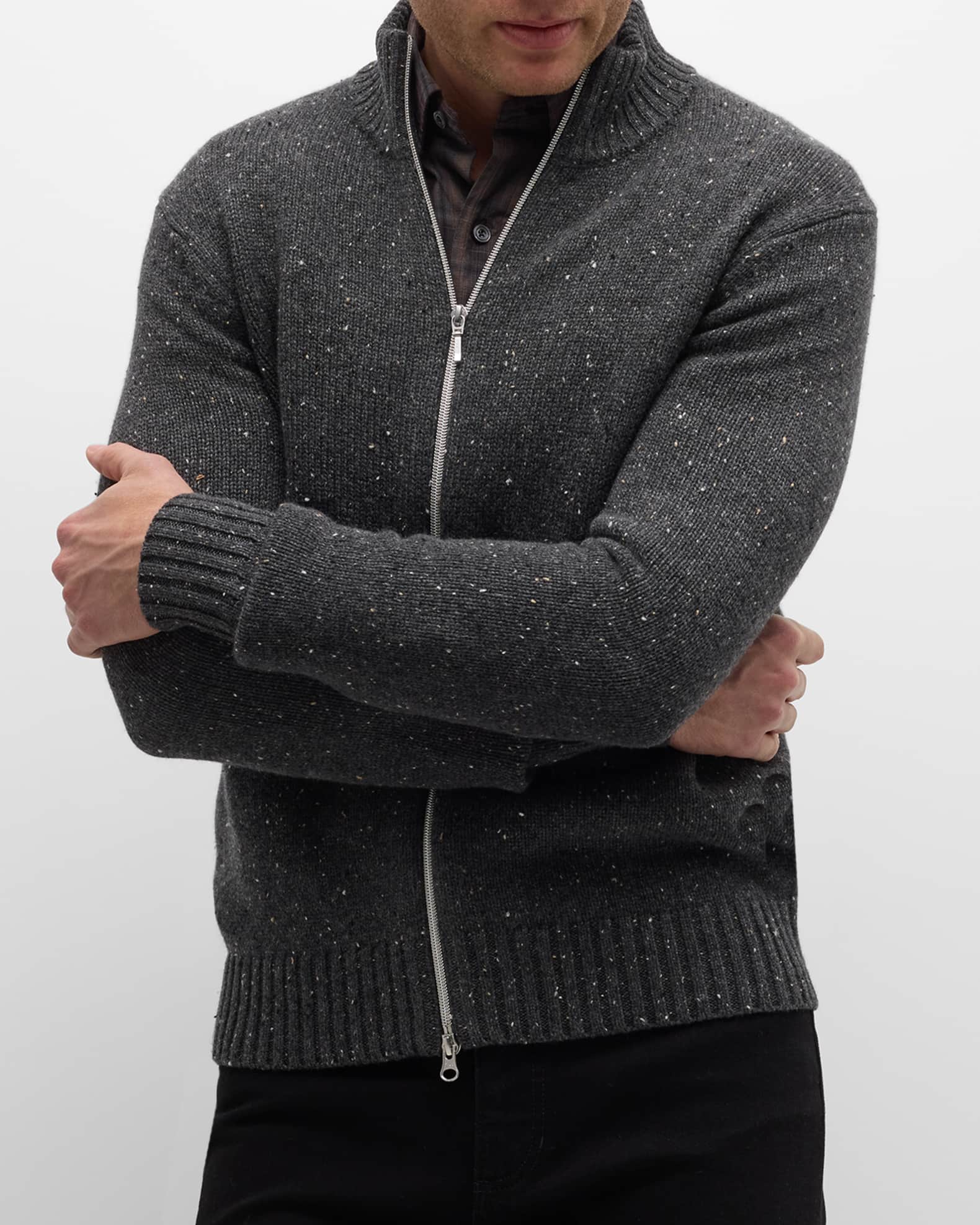 Neiman Marcus Men's Cashmere Donegal Full-Zip Sweater | Neiman Marcus