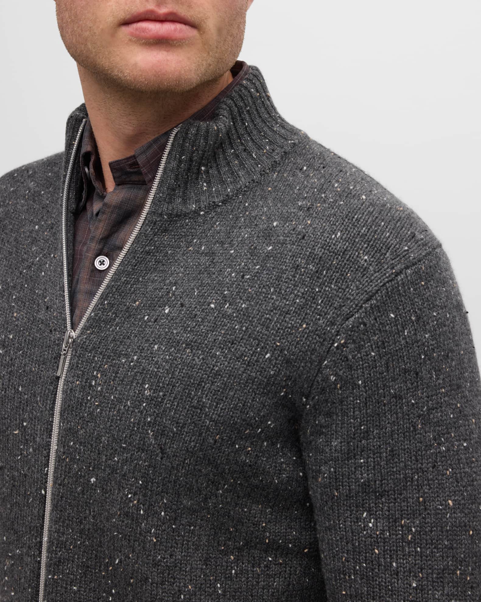 Neiman Marcus Men's Cashmere Donegal Full-Zip Sweater | Neiman Marcus