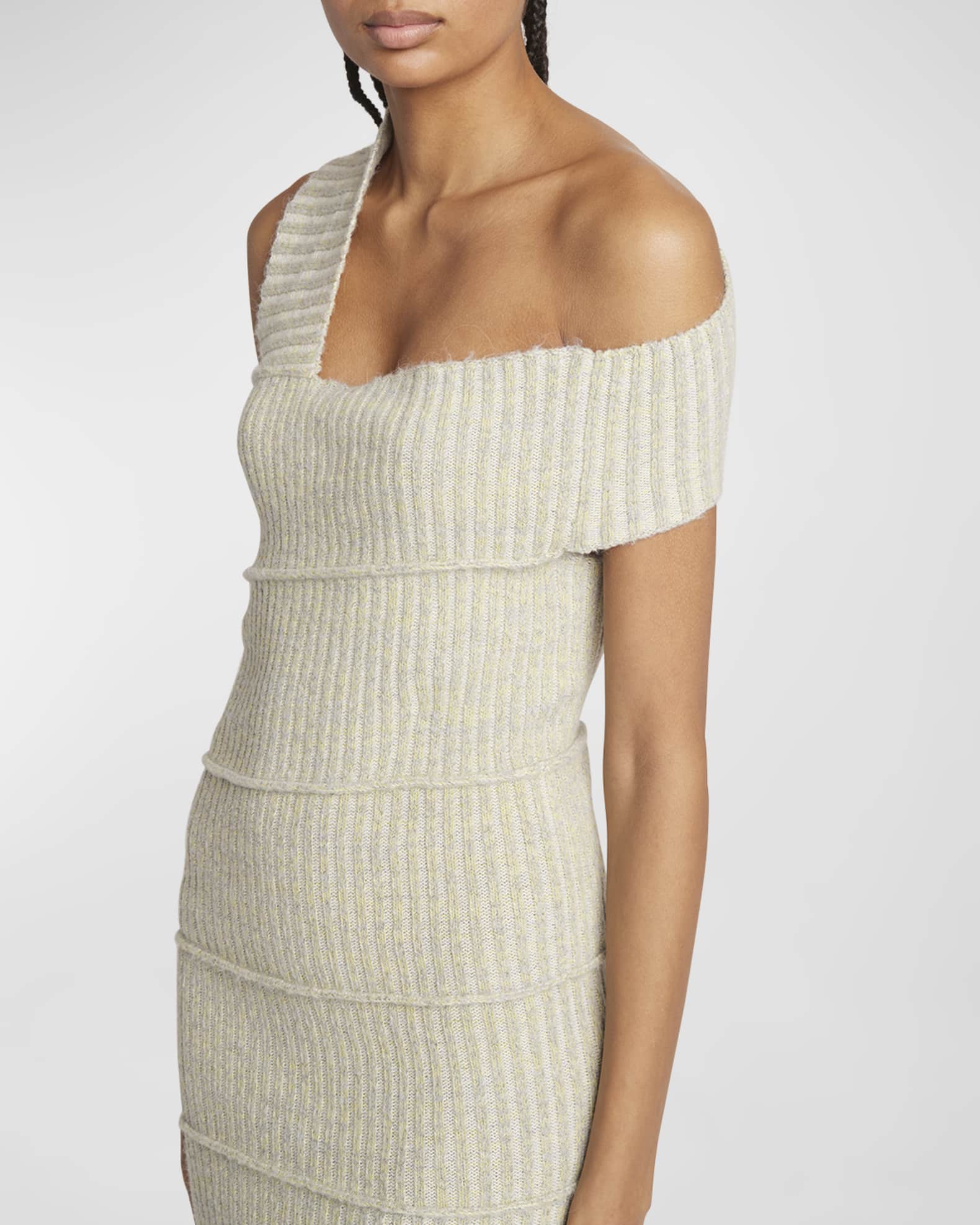 MM6 Maison Margiela Rib-Knit Asymmetric Midi Dress | Neiman Marcus