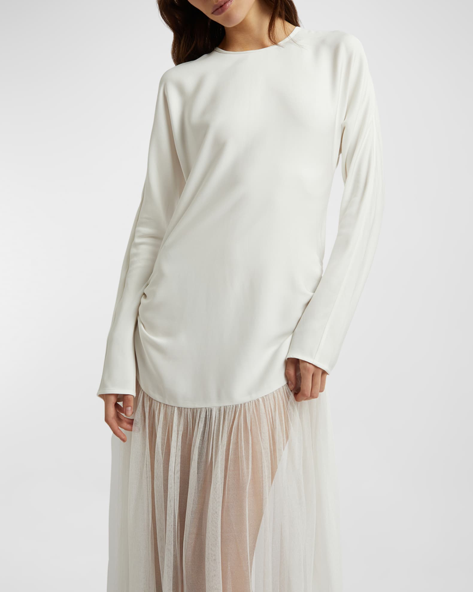 Christopher Esber Semblance Ruched Tulle Long-Sleeve Maxi Dress ...