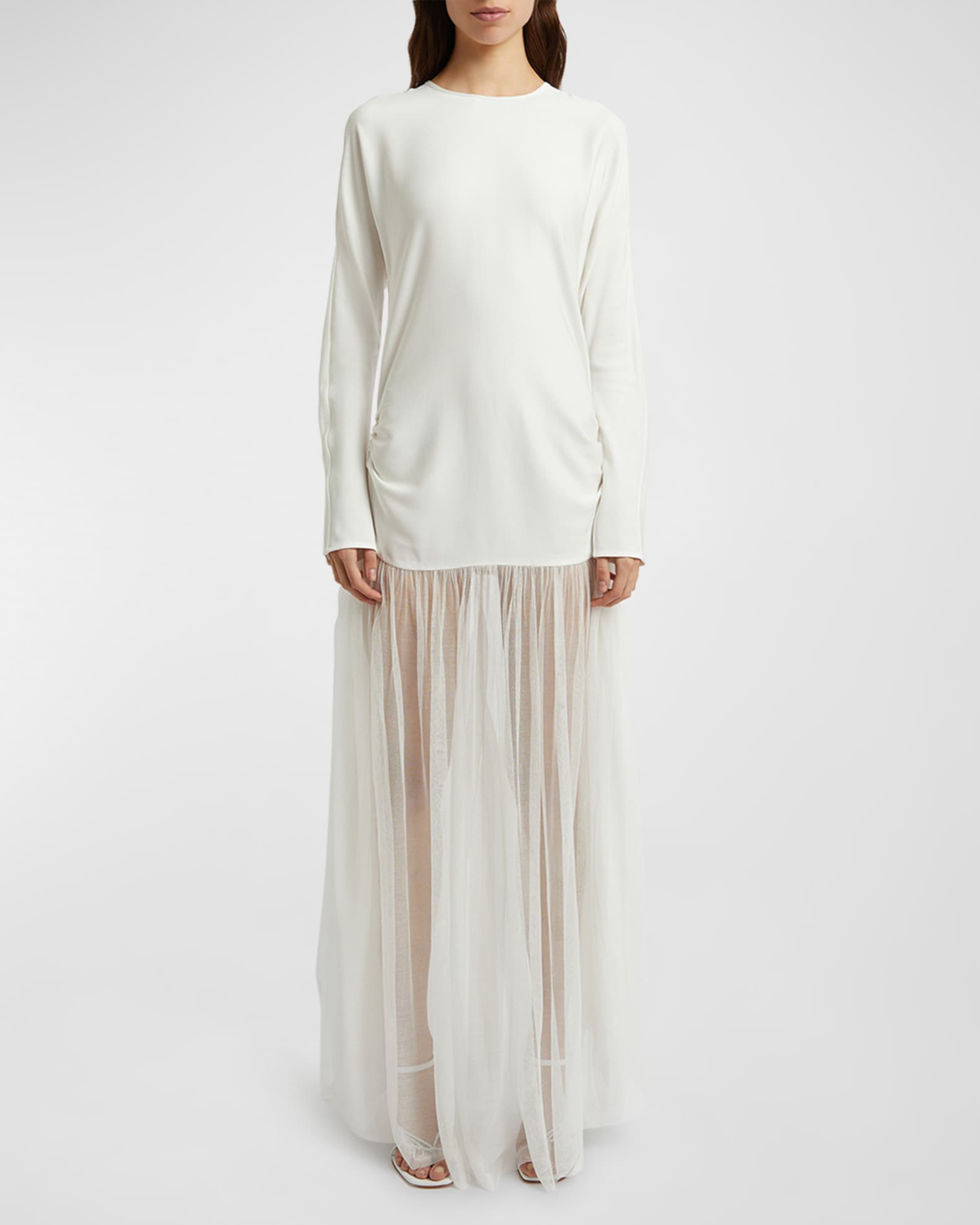 Christopher Esber Semblance Ruched Tulle Long-Sleeve Maxi Dress ...