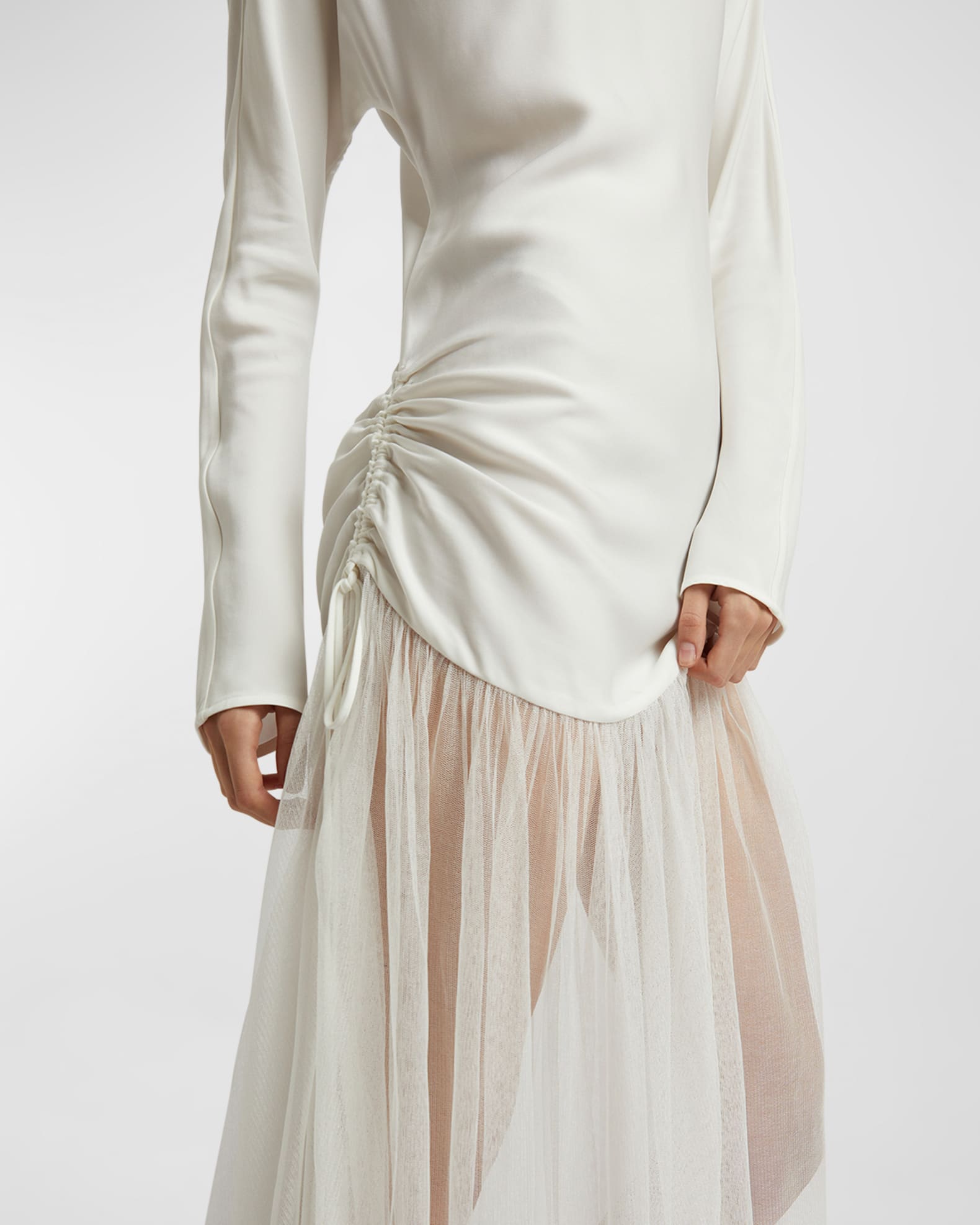 Christopher Esber Semblance Ruched Tulle Long-Sleeve Maxi Dress ...