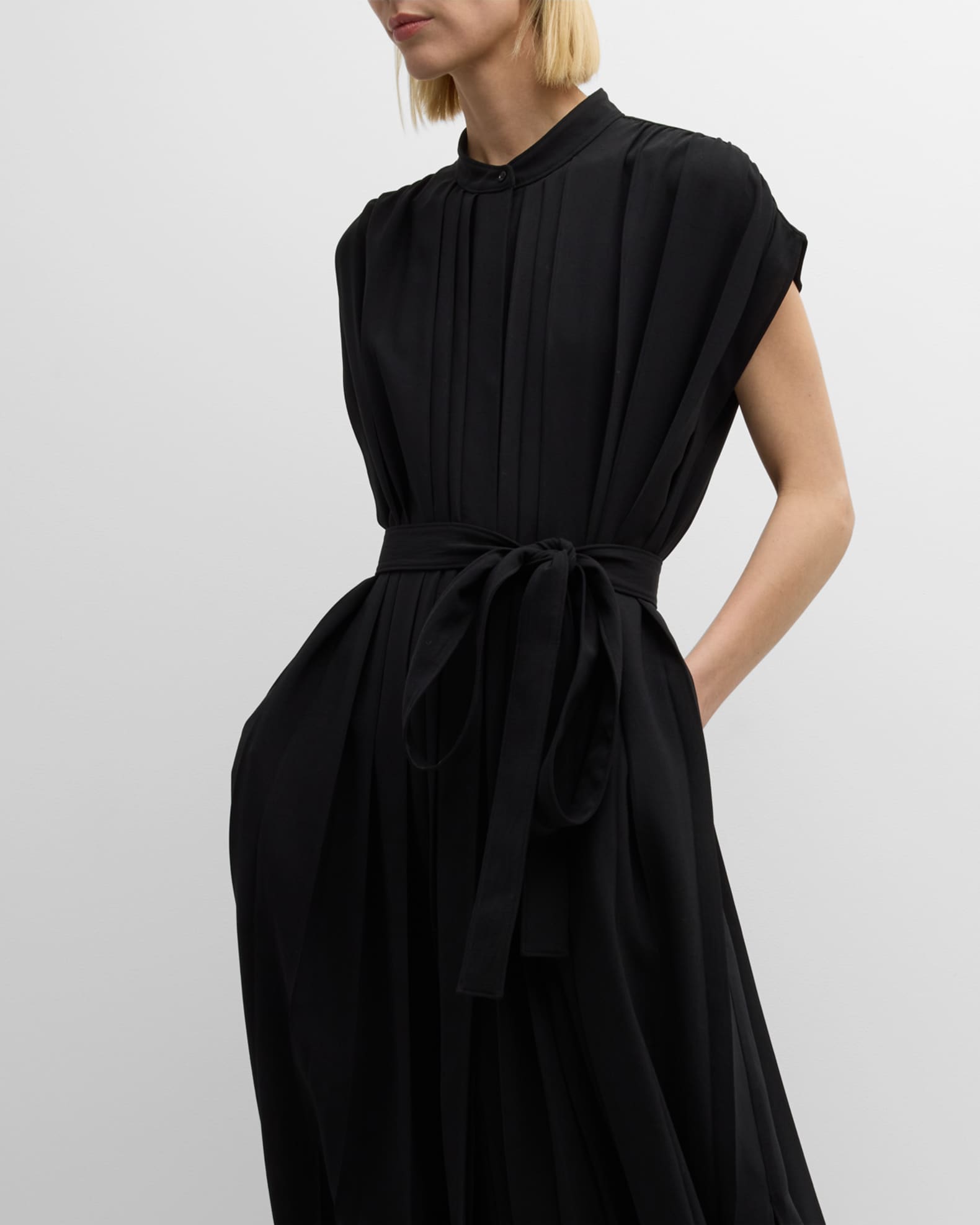 Joseph Davidge Pleated Short-Sleeve Midi Dress | Neiman Marcus