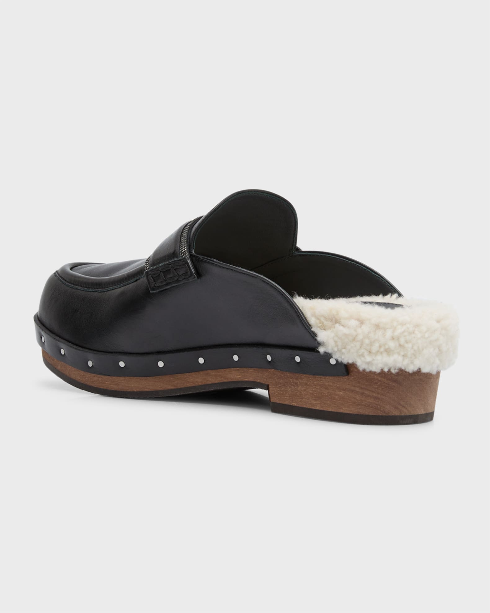 Brunello Cucinelli Leather Shearling Slide Loafer Clogs | Neiman Marcus