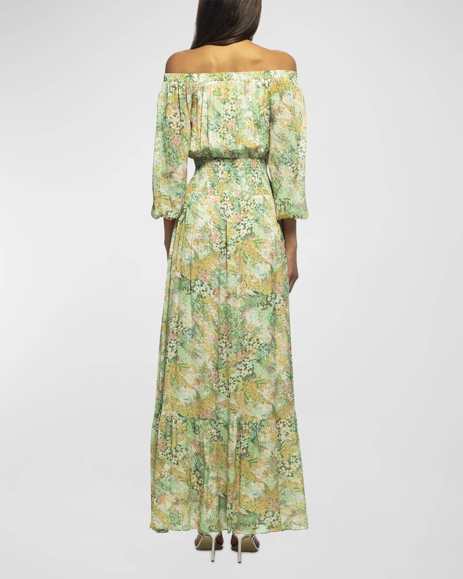 Shoshanna Smocked Off-Shoulder Floral-Print Maxi Dress | Neiman Marcus