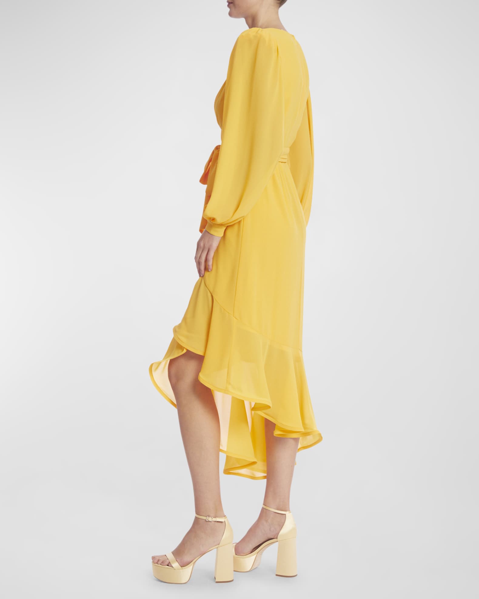 One33 Social Asymmetric Blouson-Sleeve Midi Dress | Neiman Marcus