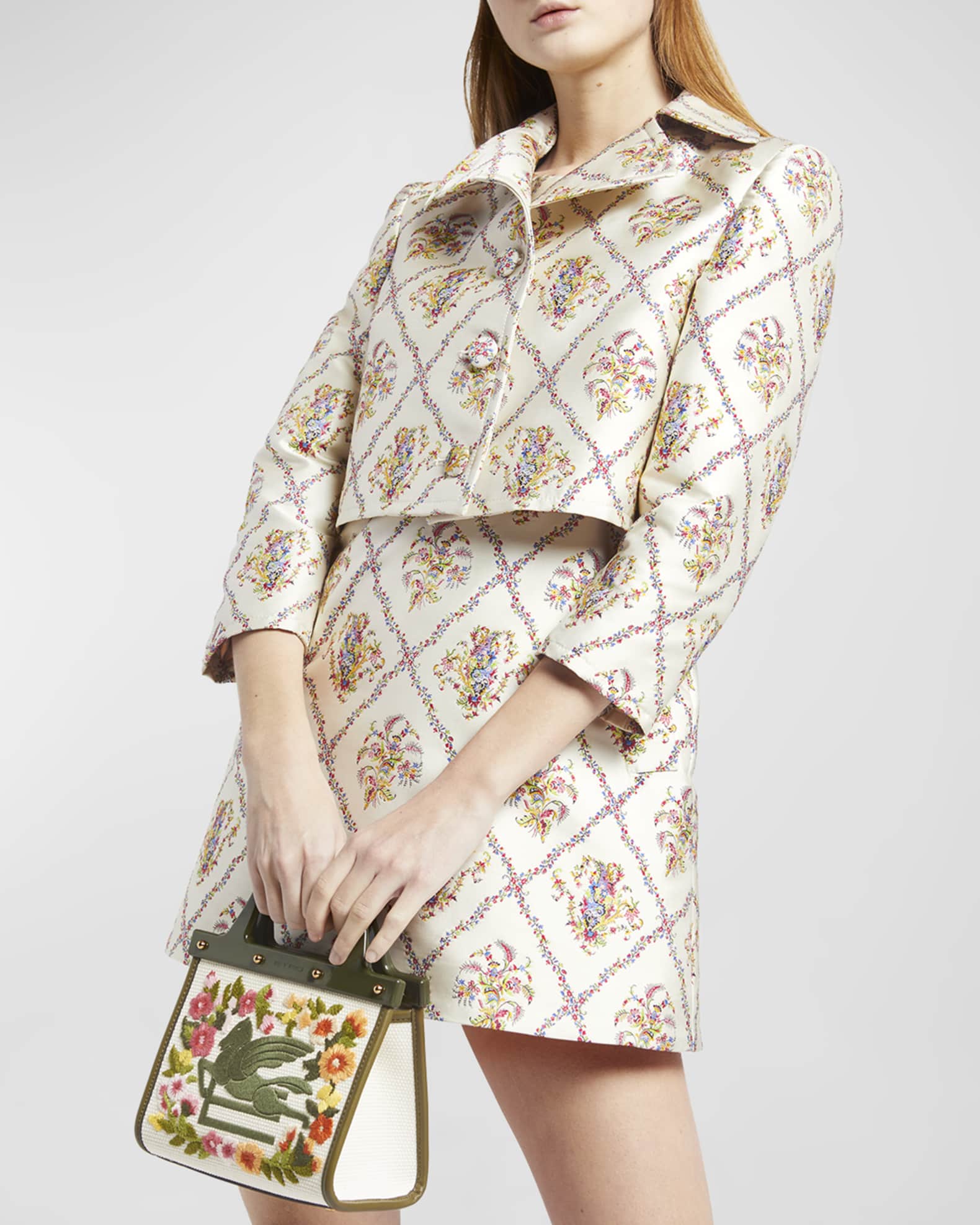 Etro Trellis Brocade Crop Jacket | Neiman Marcus