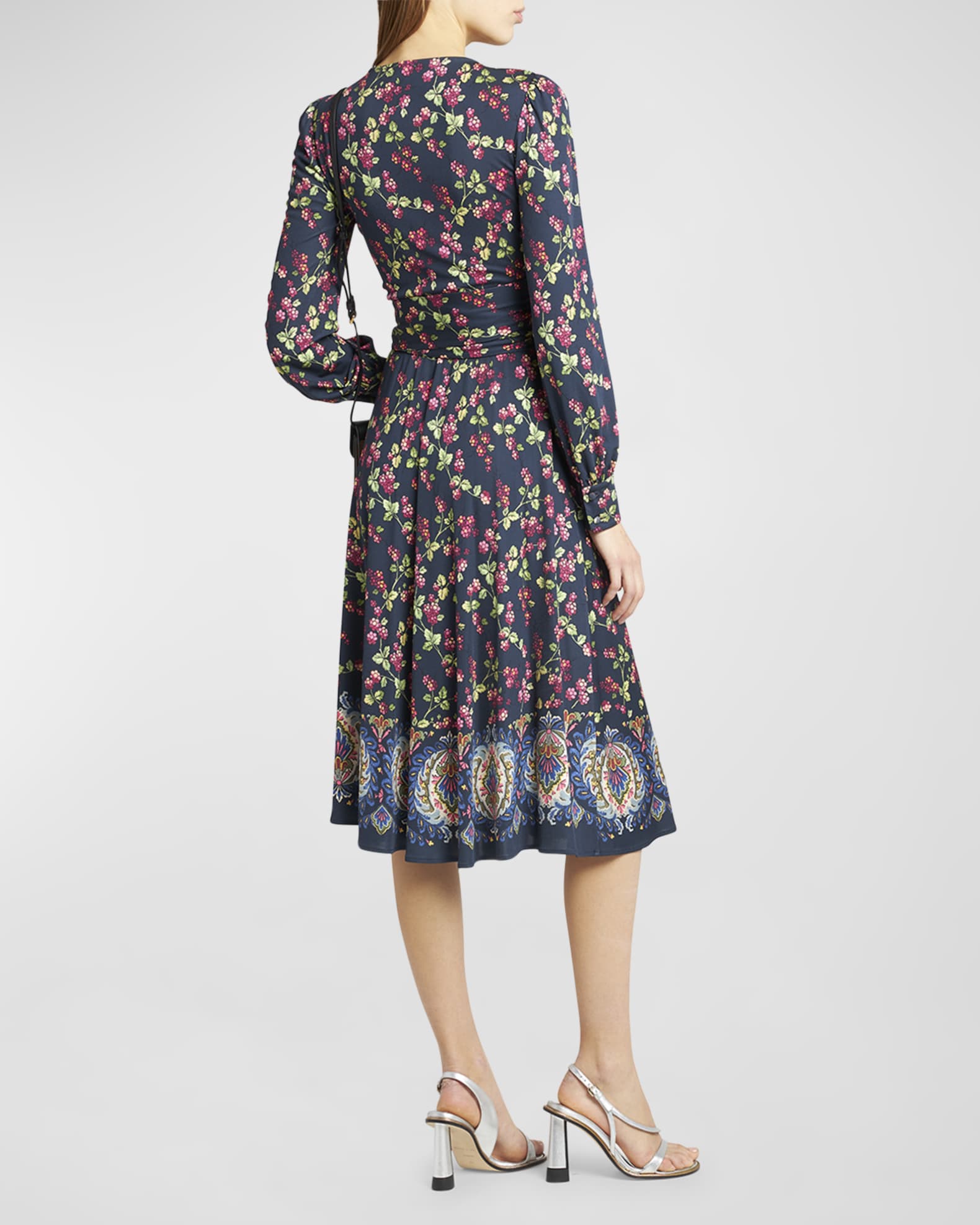 Etro Berry-Print Long-Sleeve Jersey Midi Wrap Dress | Neiman Marcus