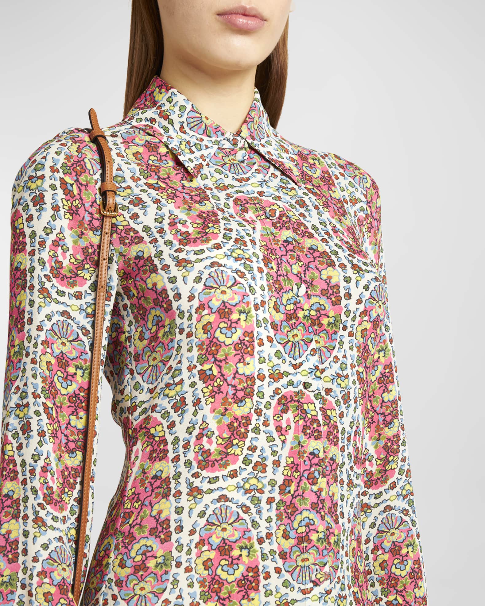 Etro Floral Paisley-Print Jersey Midi Shirtdress | Neiman Marcus