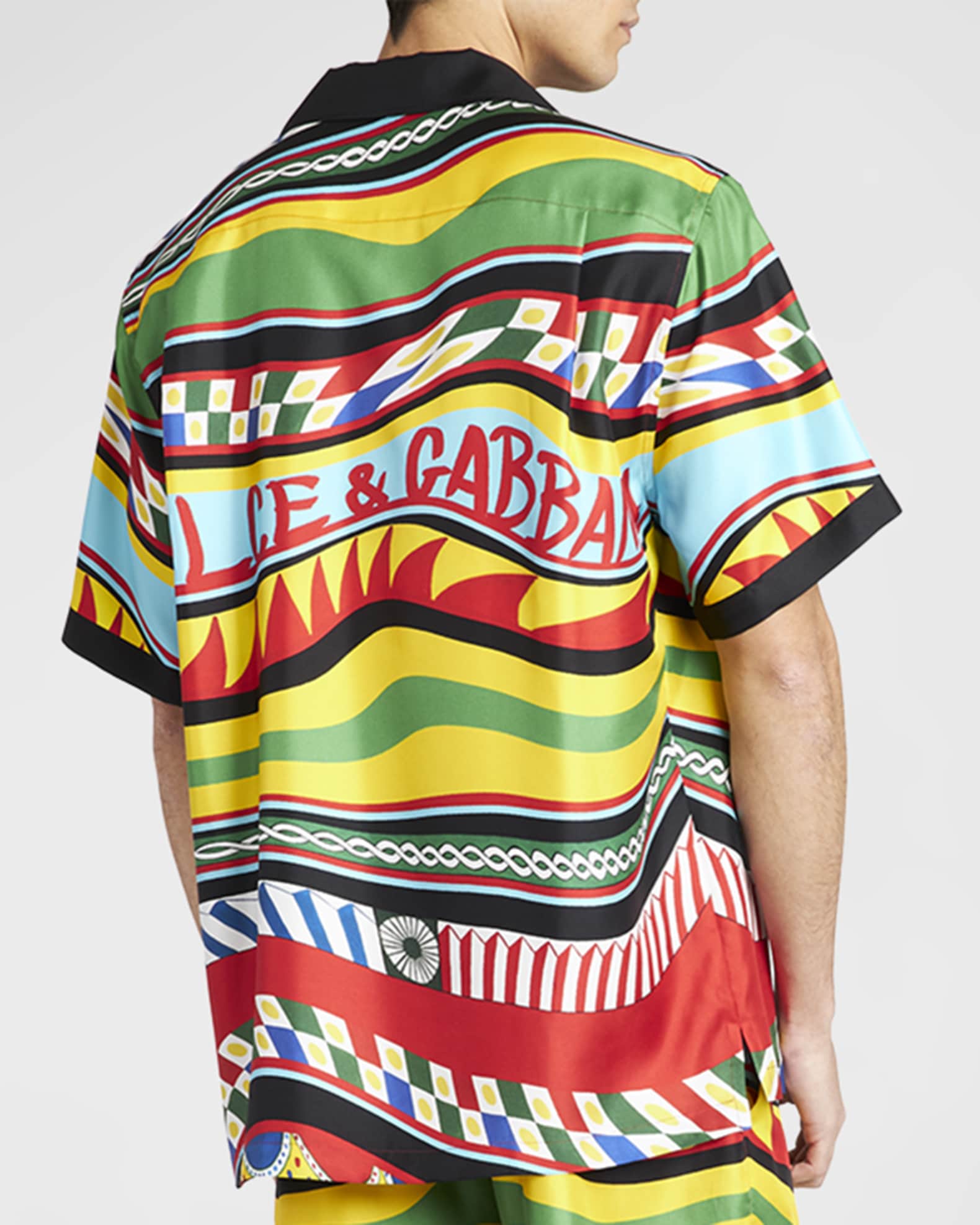 Dolce&Gabbana Men's Carretto Printed Silk Camp Shirt | Neiman Marcus