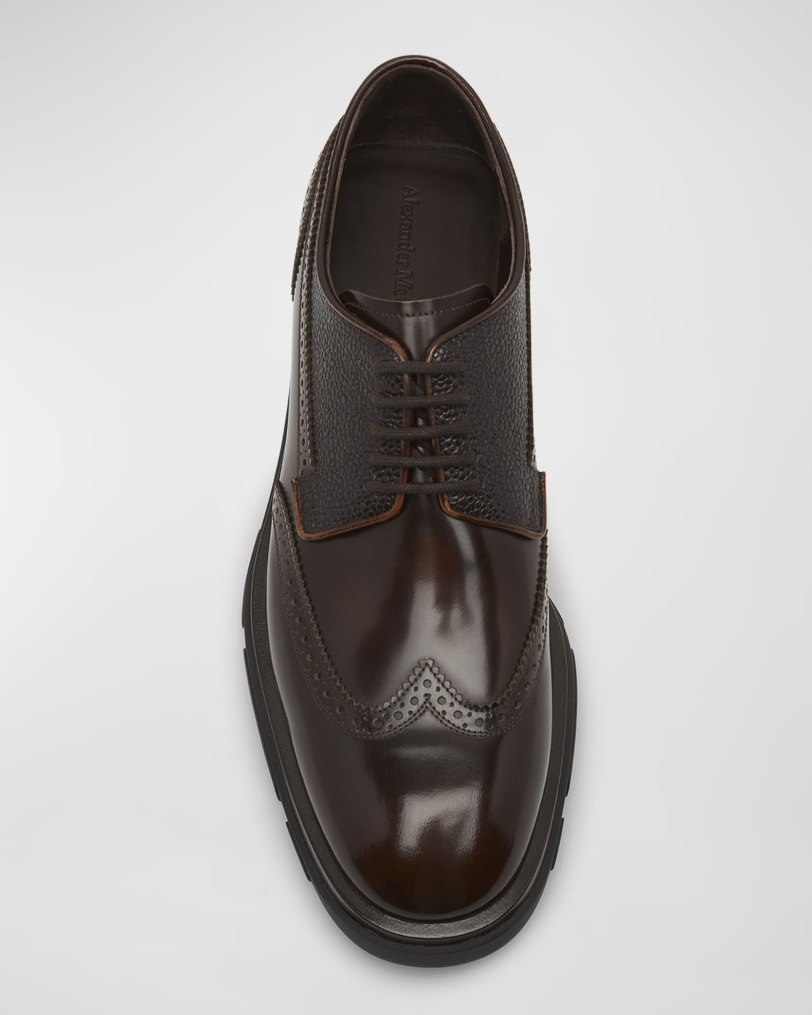 Alexander McQueen Men's Brogue Wingtip Leather Derby Shoes | Neiman Marcus