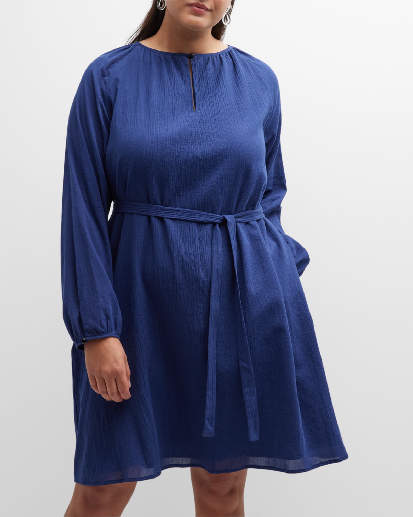 Whitney Morgan Plus Size Blouson-Sleeve Keyhole Midi Dress | Neiman Marcus