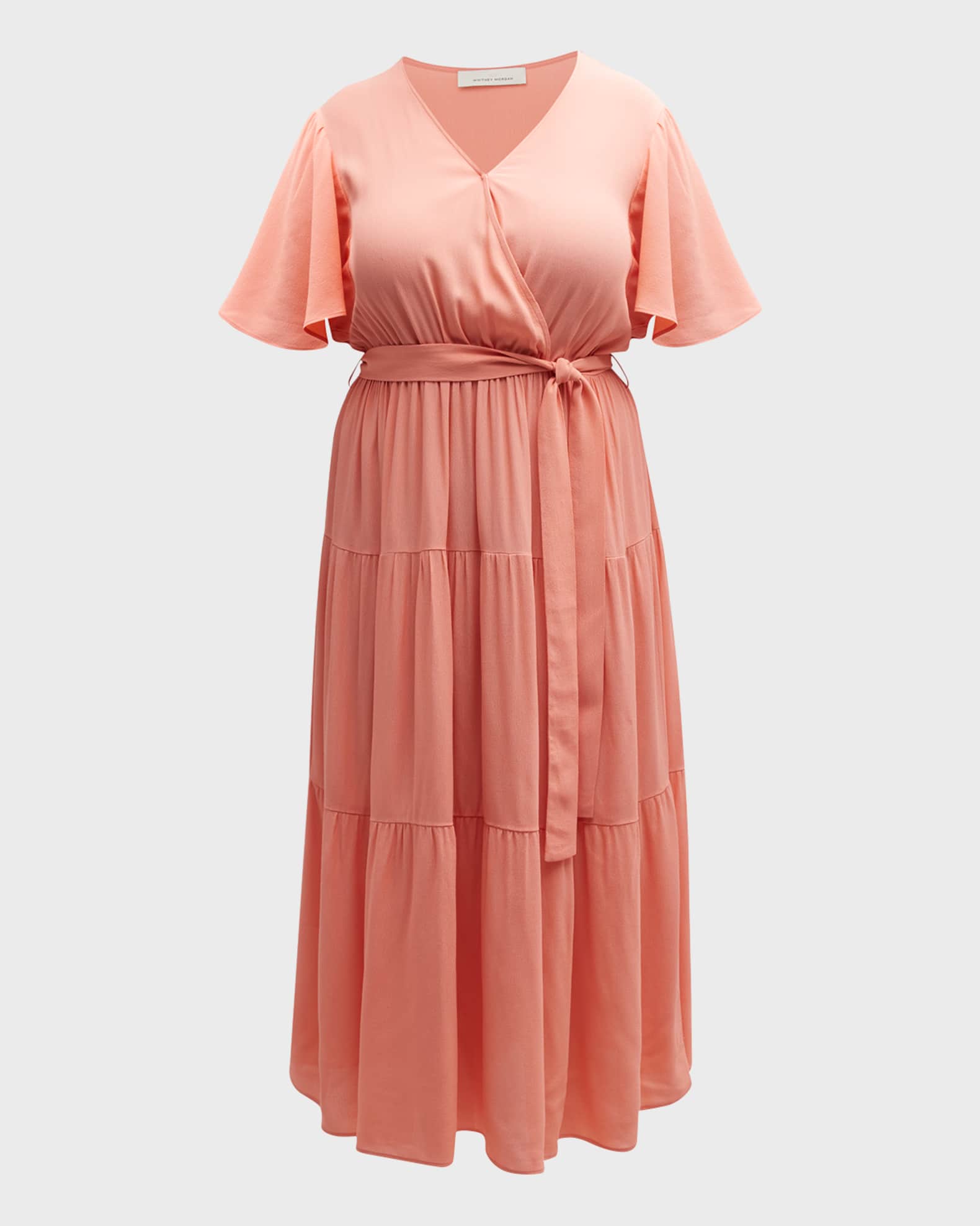 Whitney Morgan Plus Size Tiered Flutter-Sleeve Wrap Dress | Neiman Marcus