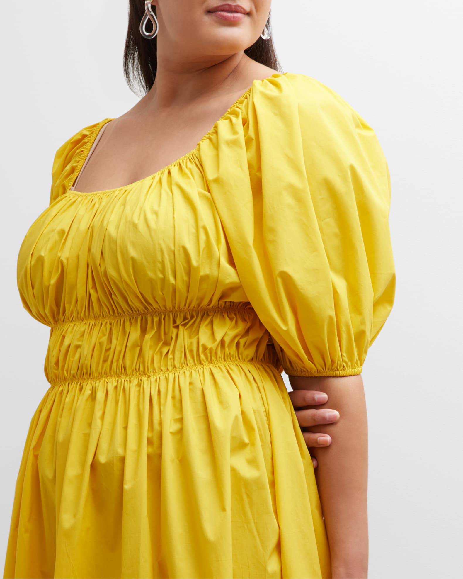 Whitney Morgan Plus Size Shirred Puff-Sleeve Empire Midi Dress | Neiman ...