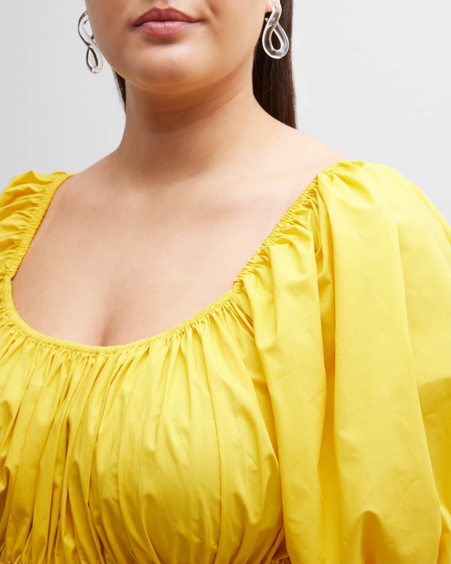 Whitney Morgan Plus Size Shirred Puff-Sleeve Empire Midi Dress | Neiman ...