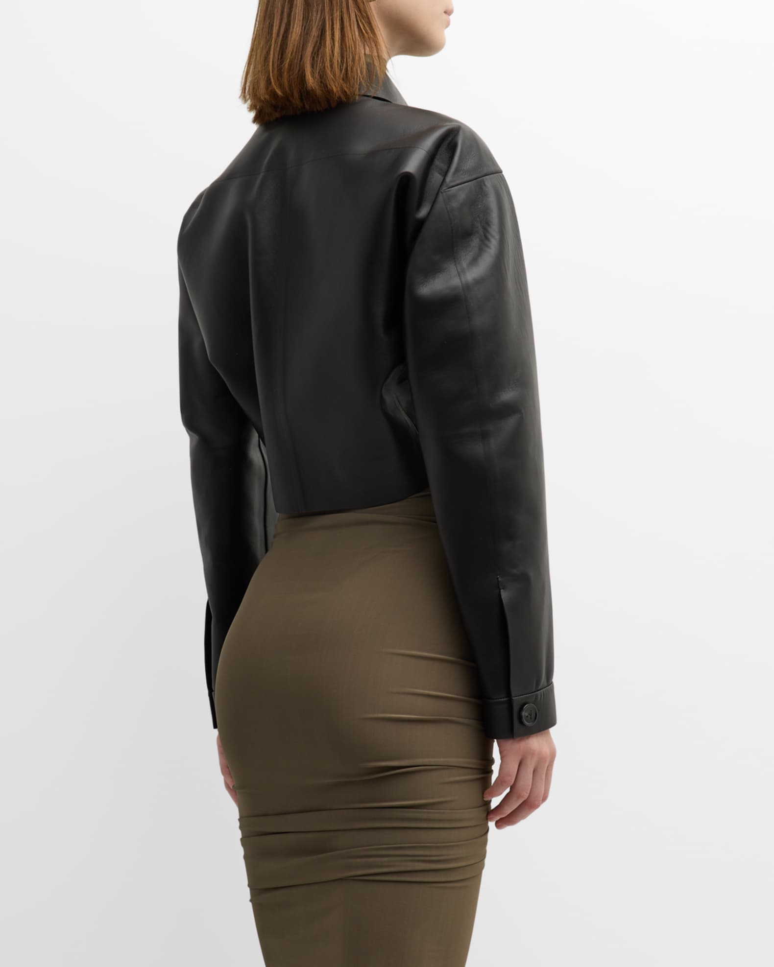 ALAIA Cropped Leather Shrug Jacket | Neiman Marcus