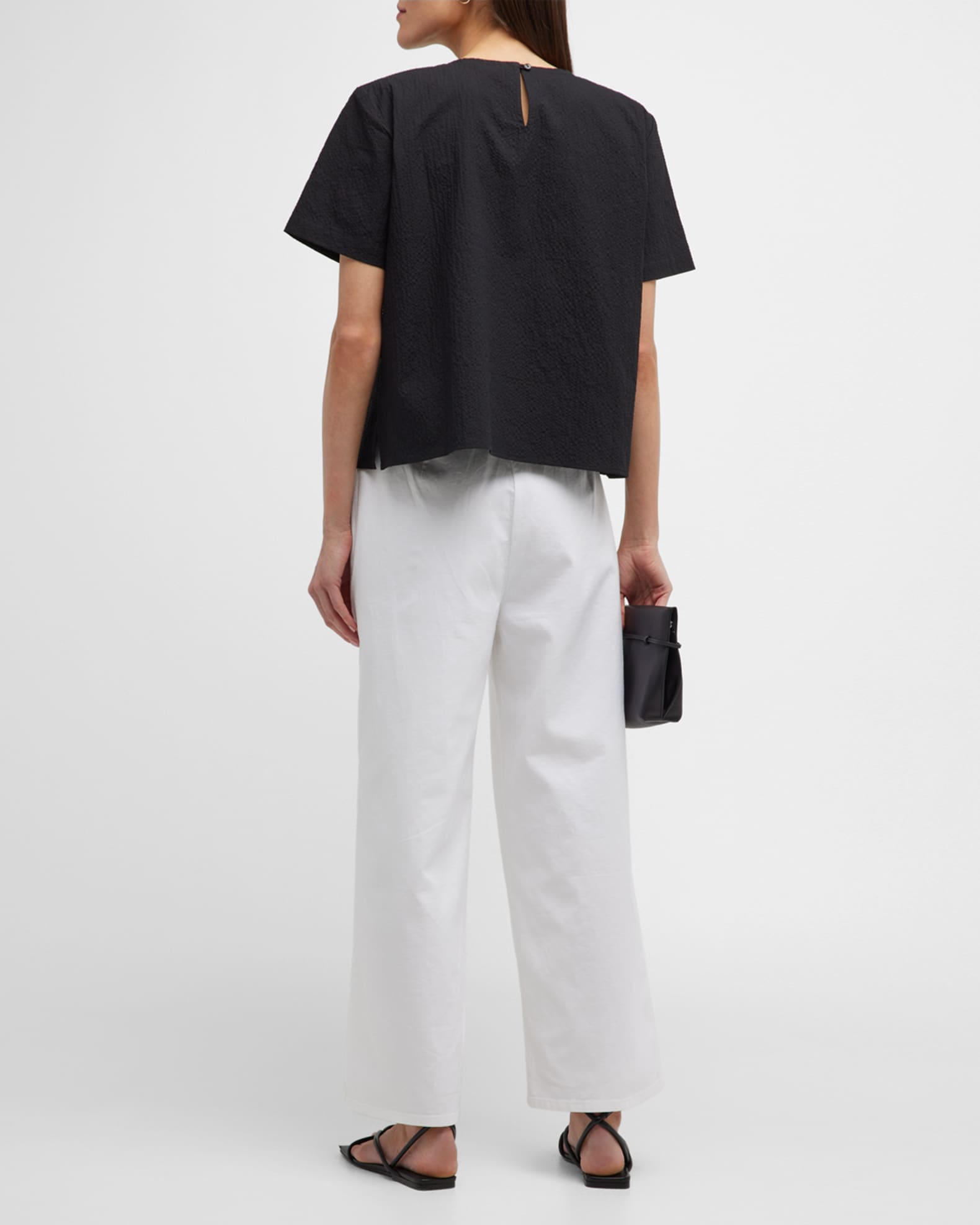 Eileen Fisher Crinkled Short-Sleeve Organic Cotton Top | Neiman Marcus