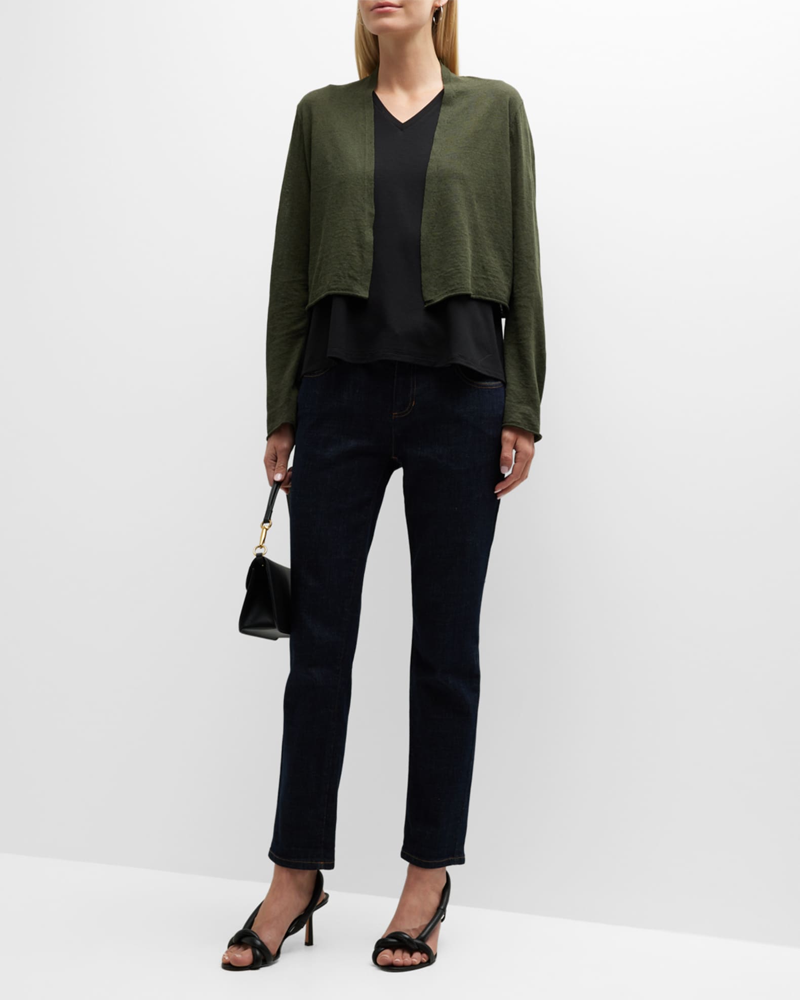 Eileen Fisher Cropped Open-Front Jersey Cardigan | Neiman Marcus