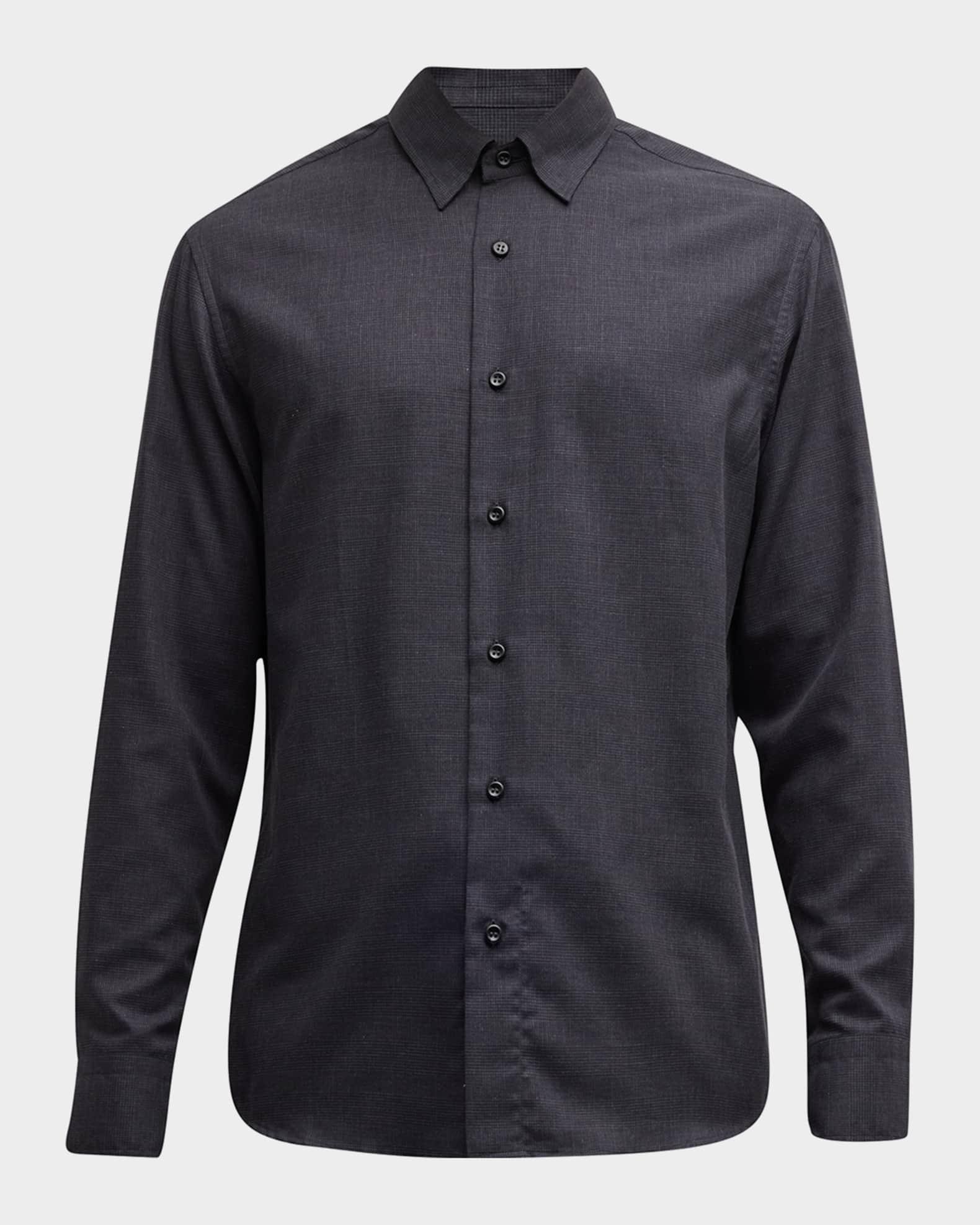 Brioni Men's Micro-Plaid Print Sport Shirt | Neiman Marcus