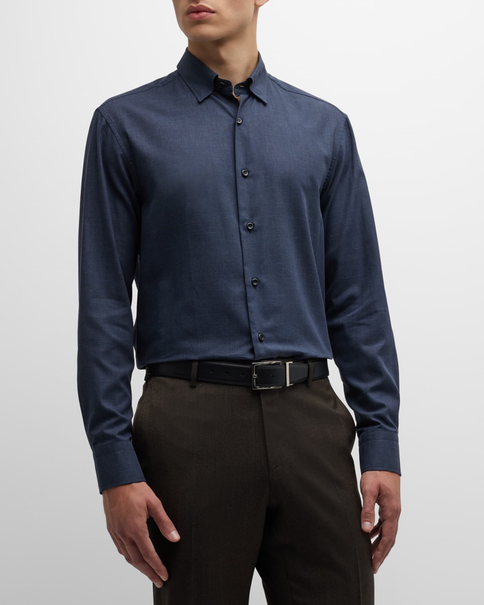 Brioni Men's Micro-Plaid Print Sport Shirt | Neiman Marcus