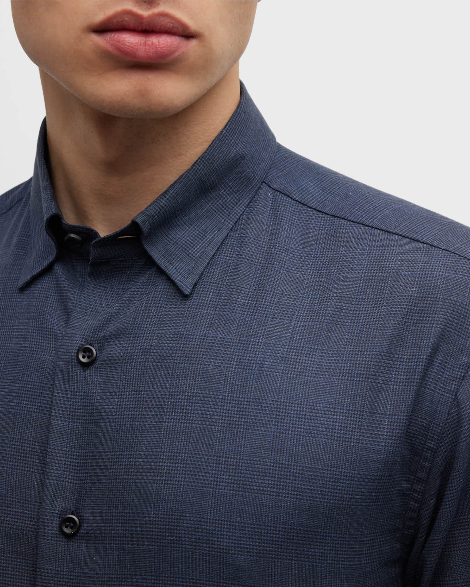 Brioni Men's Micro-Plaid Print Sport Shirt | Neiman Marcus