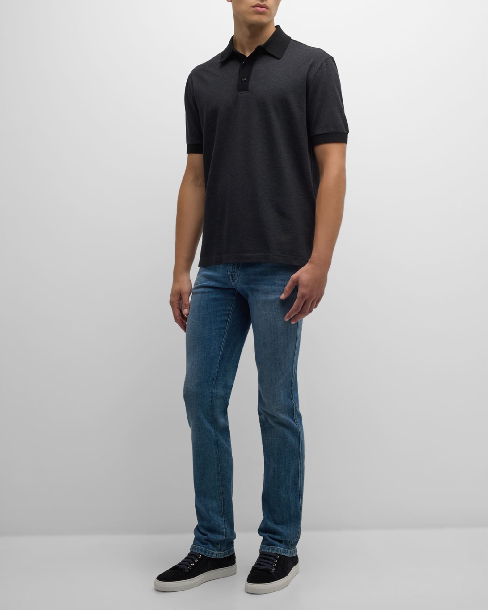 Brioni Men's Two-Tone Polo Shirt | Neiman Marcus