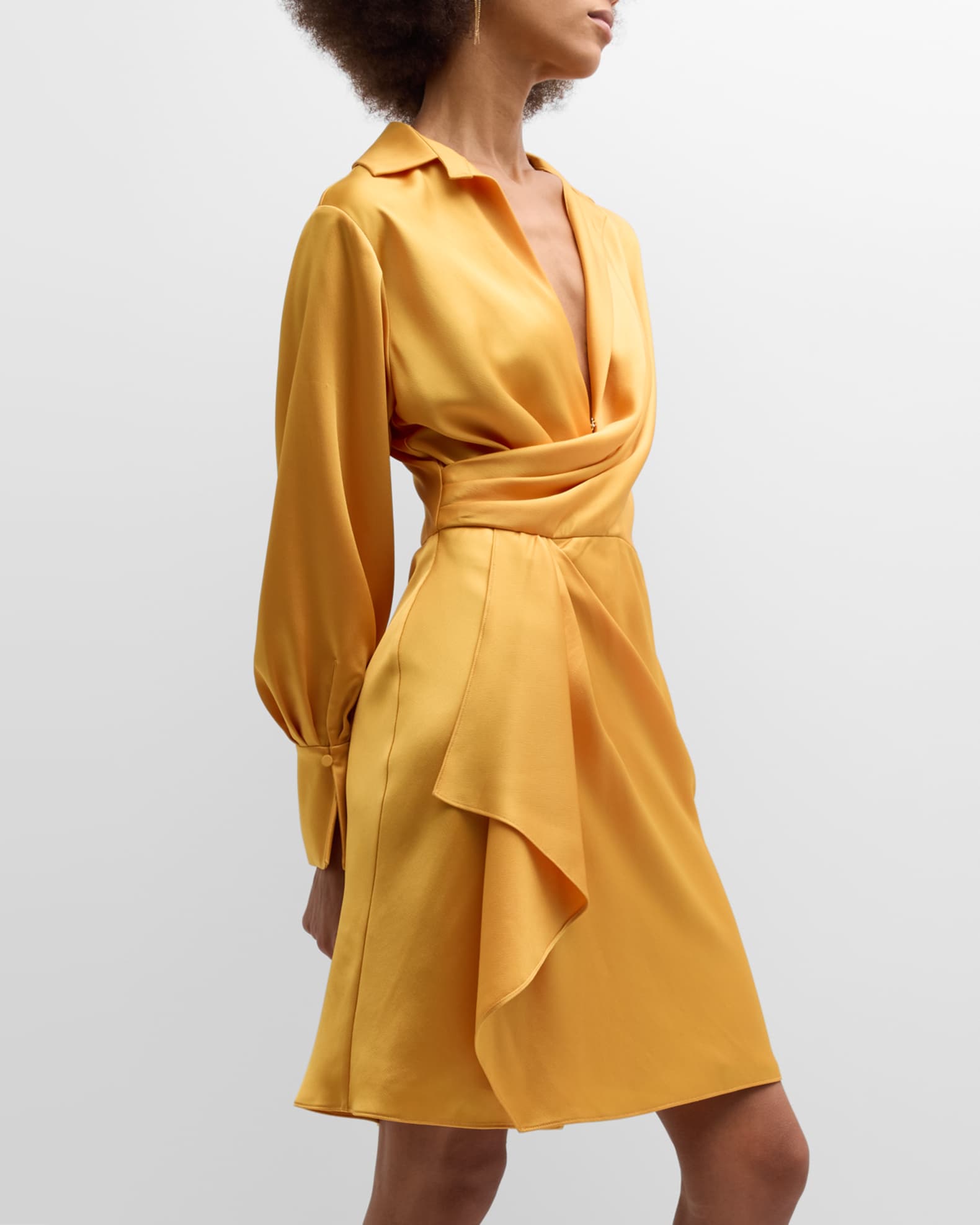 SIMKHAI Talit Draped-Front Satin Mini Dress | Neiman Marcus