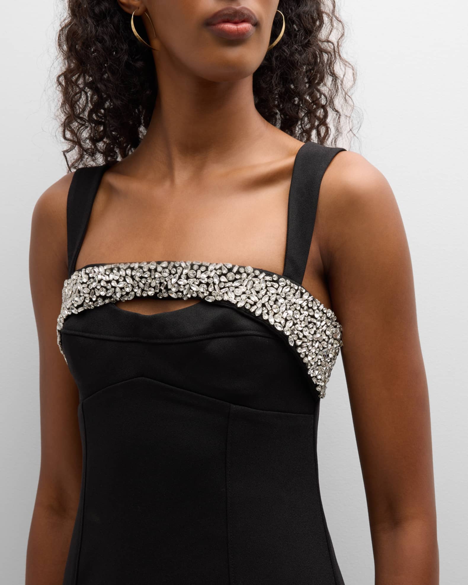 SIMKHAI Lenny Crepe Crystal Mini Slip Dress | Neiman Marcus