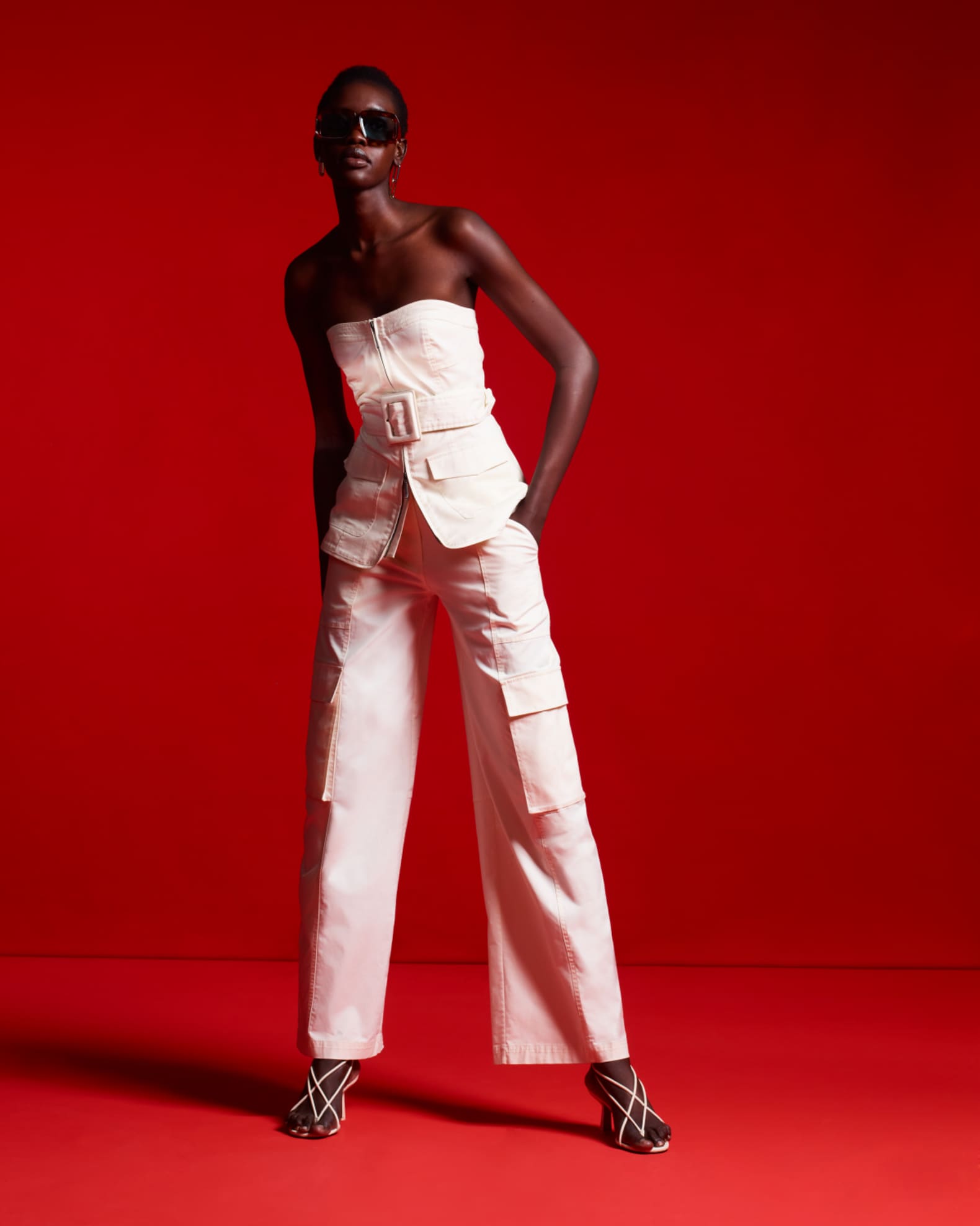 SIMKHAI Elettra Twill Belted Utility Bustier | Neiman Marcus