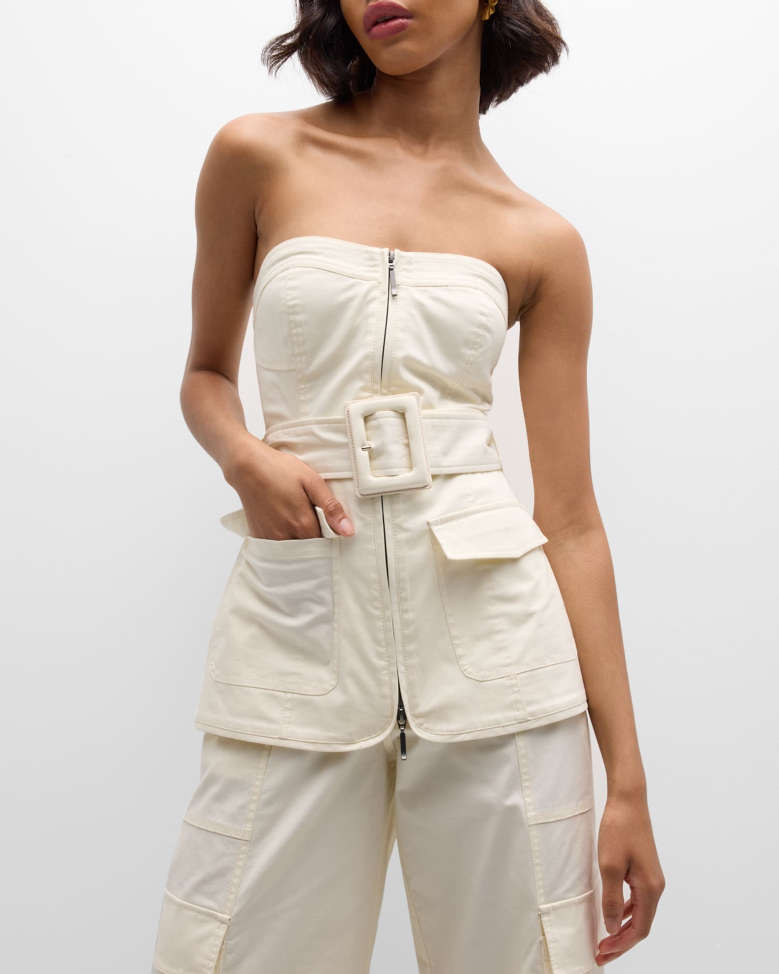 SIMKHAI Elettra Twill Belted Utility Bustier | Neiman Marcus