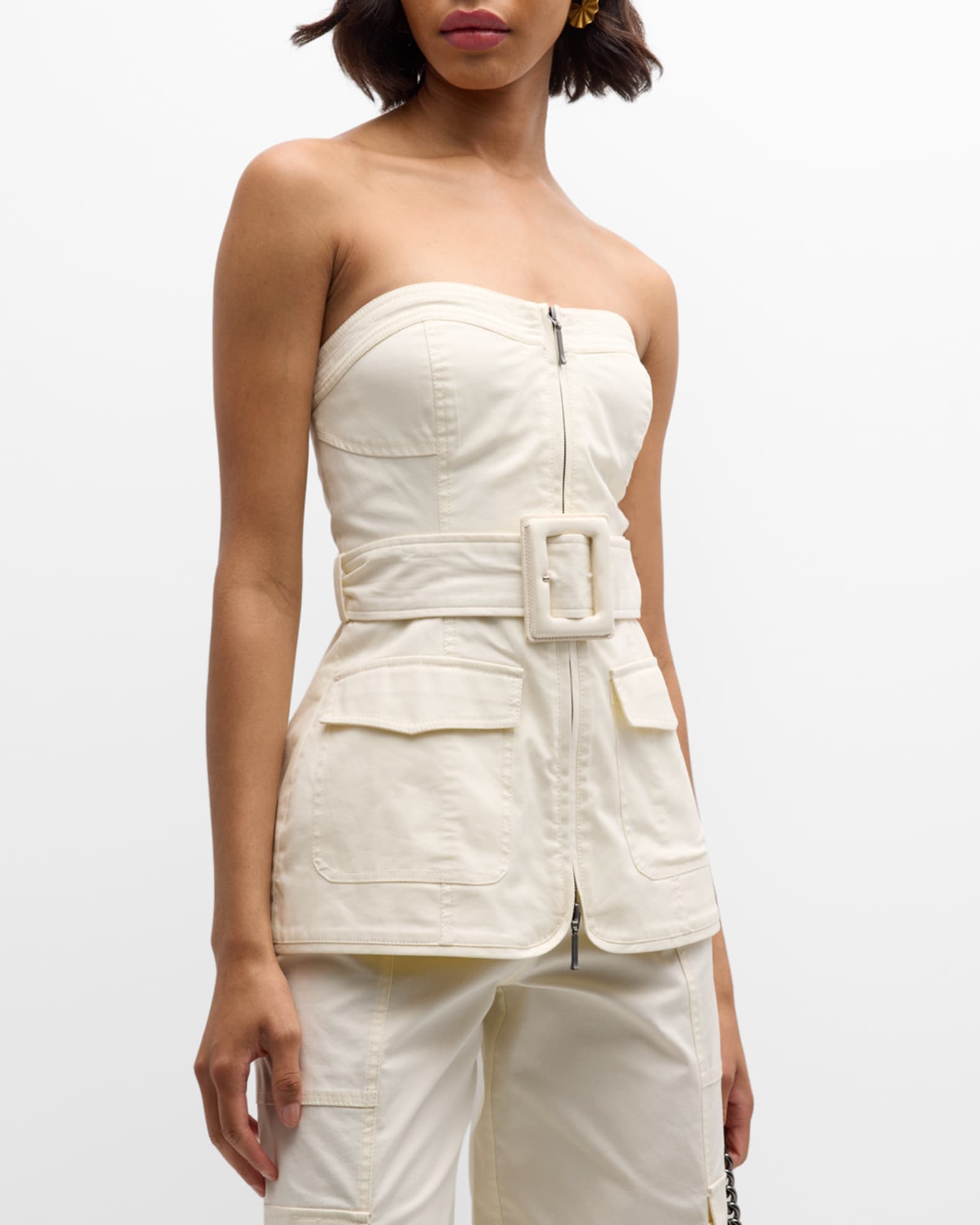 SIMKHAI Elettra Twill Belted Utility Bustier | Neiman Marcus