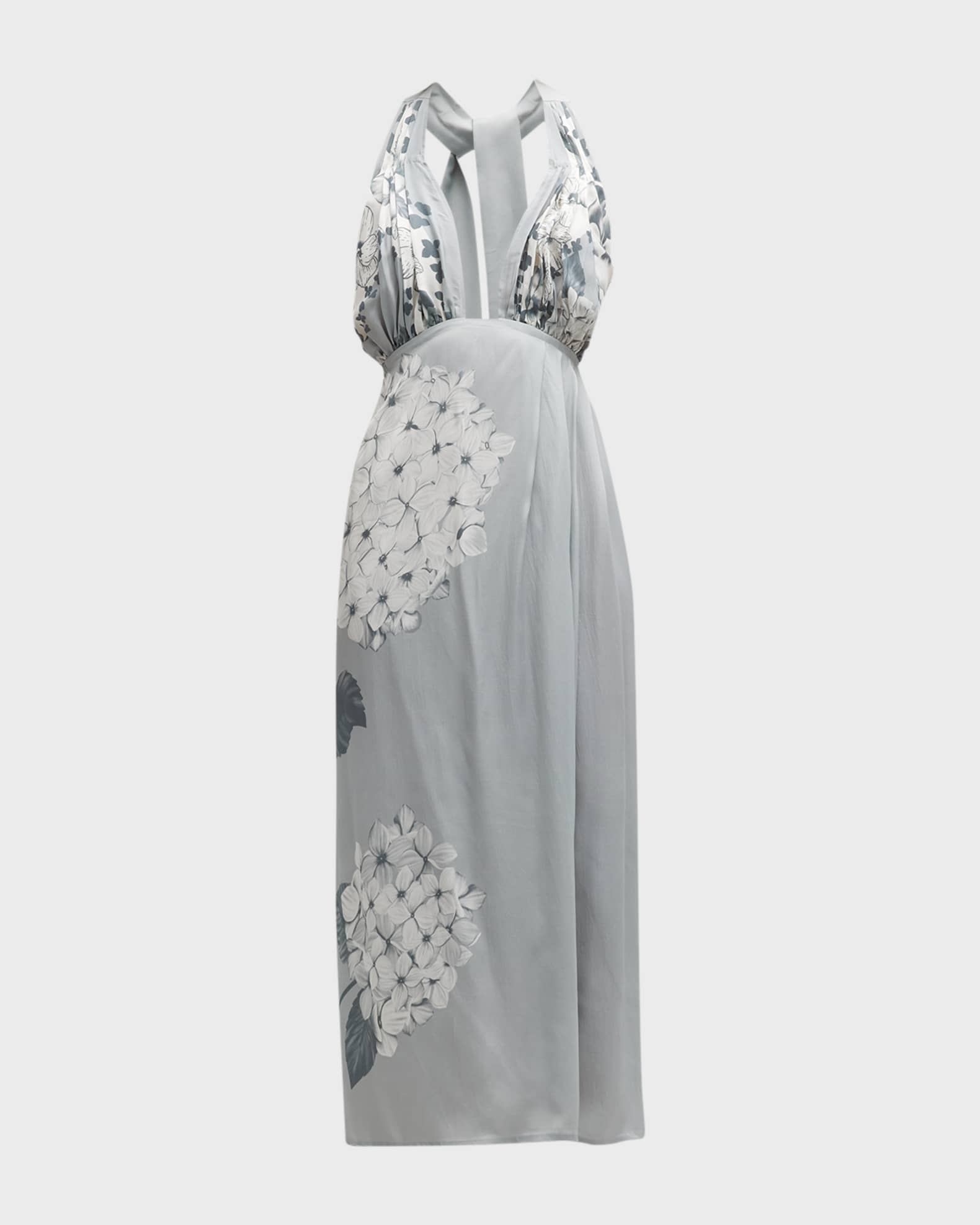 Verandah Hydrangea-Print Hand-Draped Halter Maxi Dress | Neiman Marcus