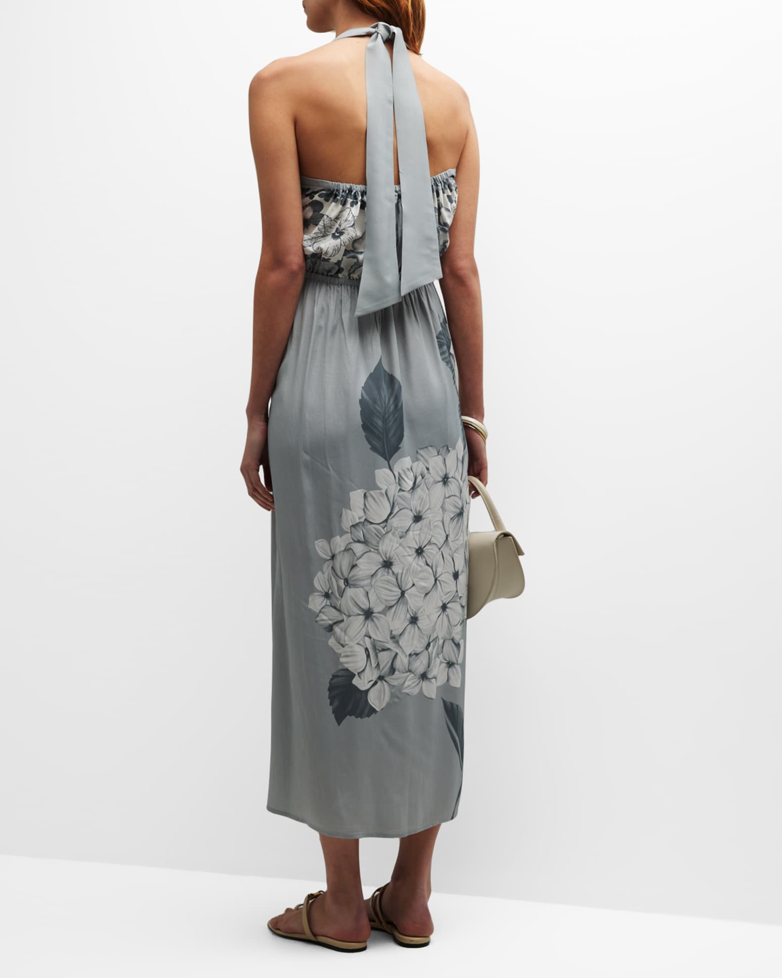 Verandah Hydrangea-Print Hand-Draped Halter Maxi Dress | Neiman Marcus