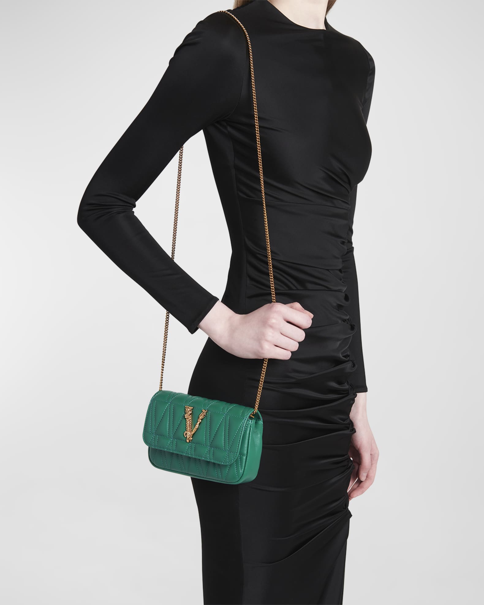 Versace Virtus Mini Quilted Leather Crossbody Bag | Neiman Marcus