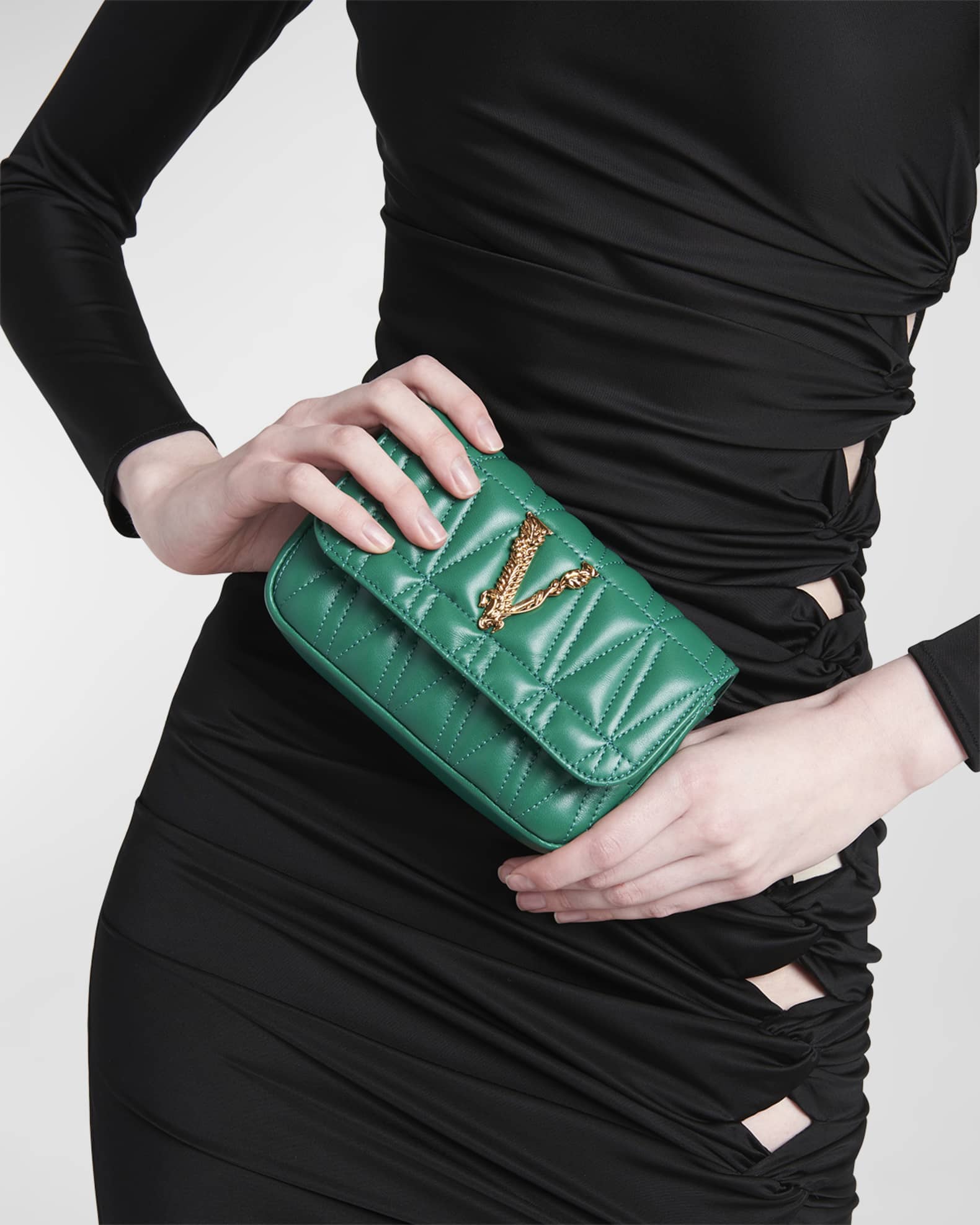 Versace Virtus Mini Quilted Leather Crossbody Bag | Neiman Marcus