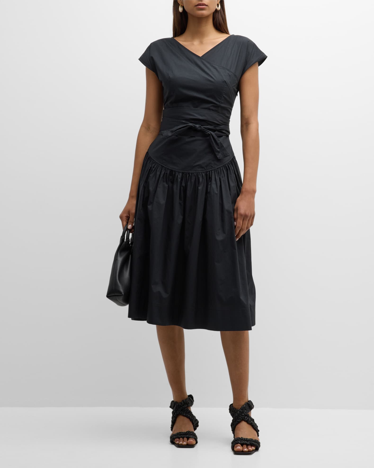 Joie Preanka Faux Wrap Cotton Poplin Midi Dress | Neiman Marcus