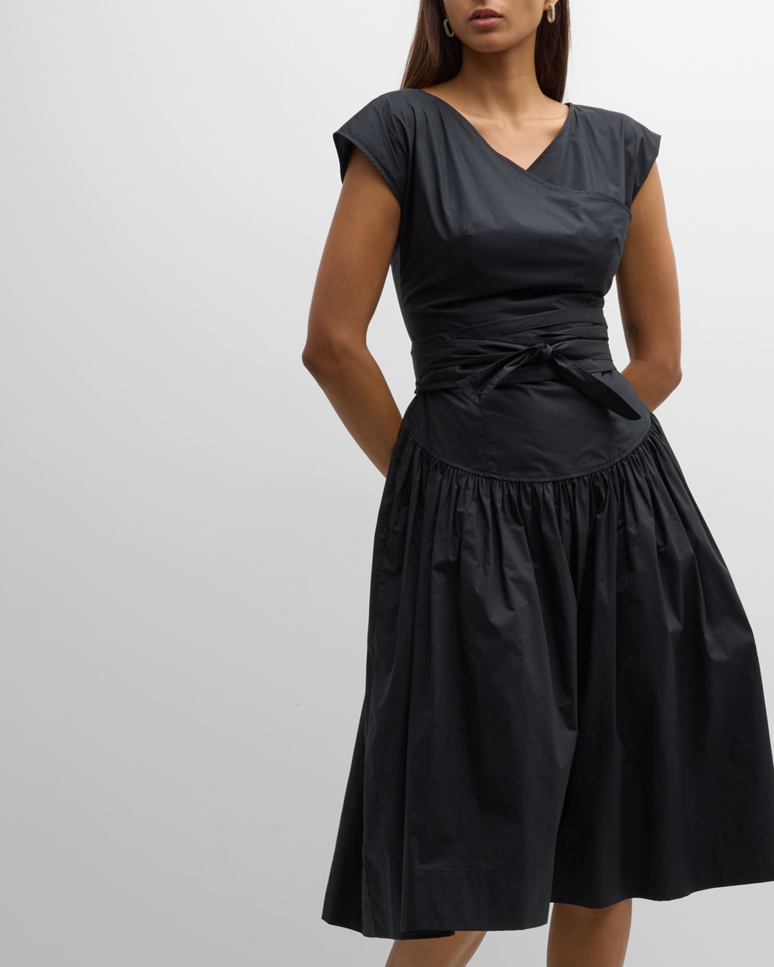 Joie Preanka Faux Wrap Cotton Poplin Midi Dress | Neiman Marcus