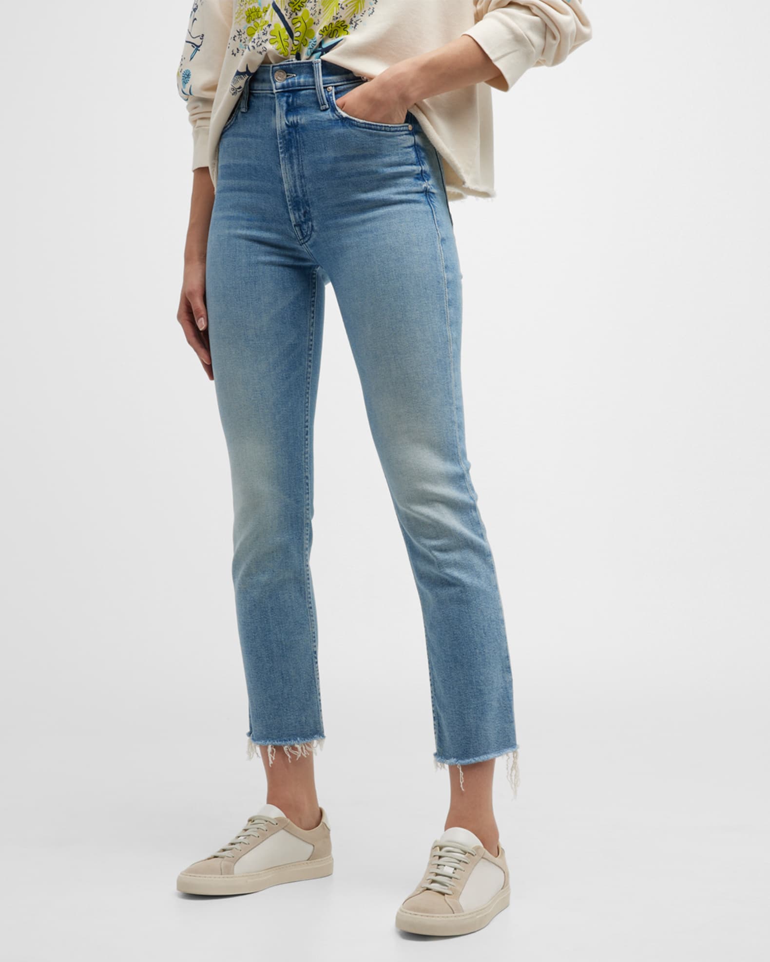 MOTHER High Waisted Rider Ankle Fray Jeans | Neiman Marcus