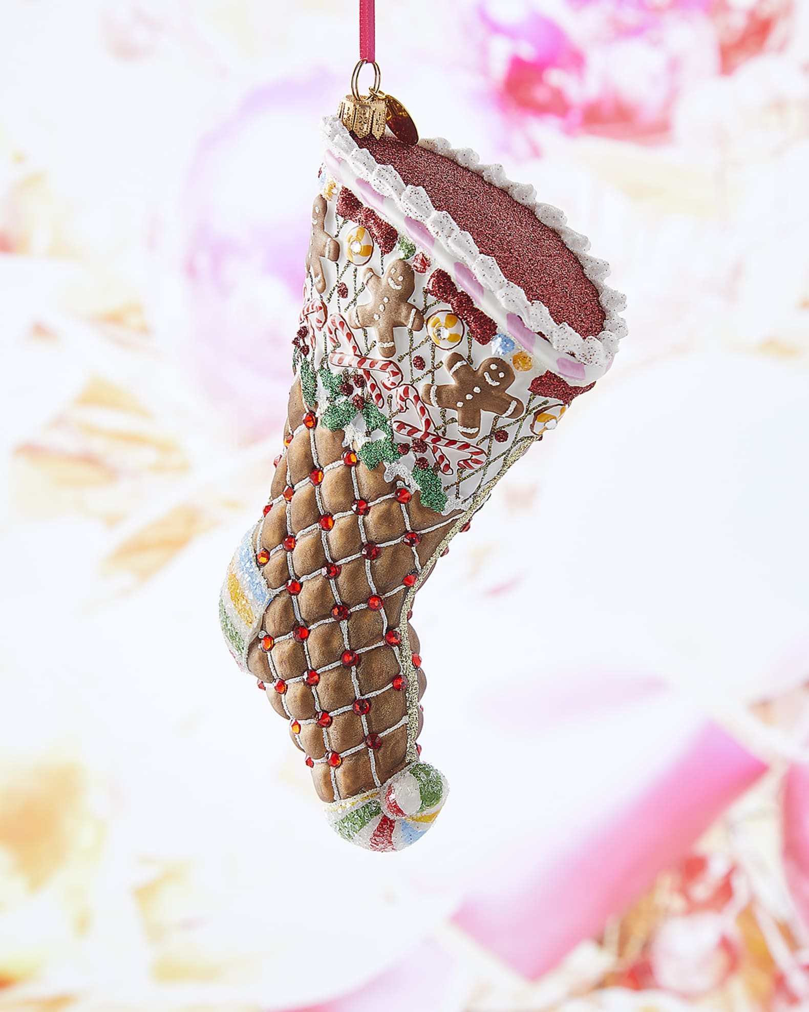 Sweet Savannah Brown Candy Stocking Christmas Ornament | Neiman Marcus